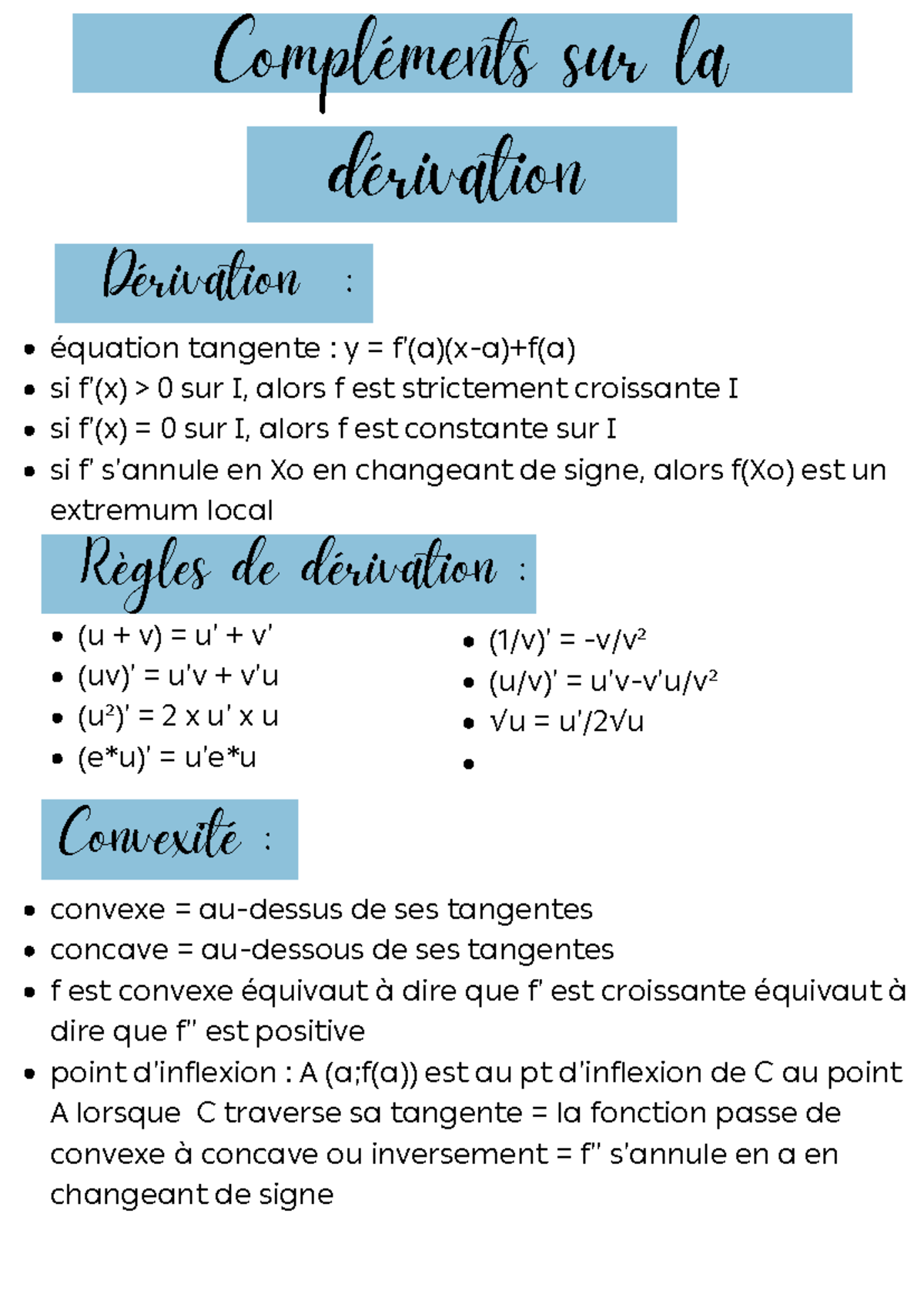 Fiche compléments sur la dérivation - Compléments sur la dérivation ...