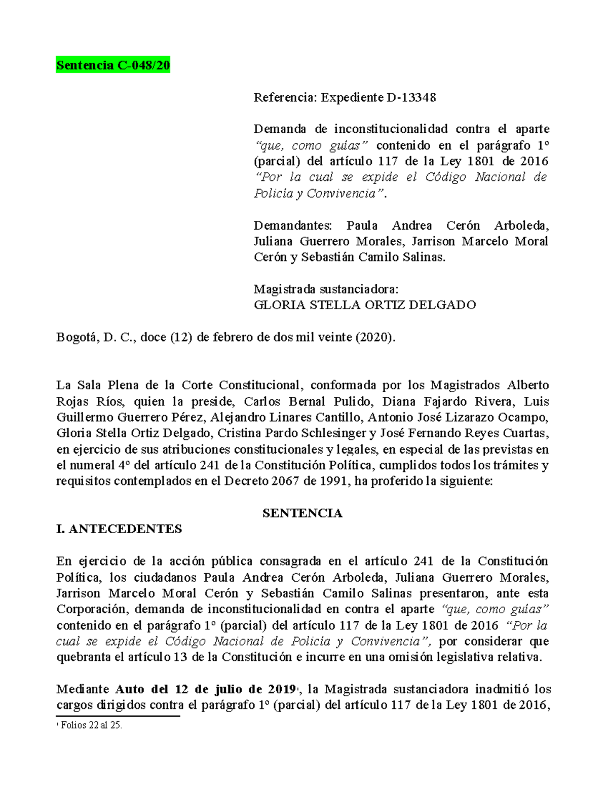 C-048-20 - Sentencia C 048 de 2020 - Sentencia C-048/ Referencia ...