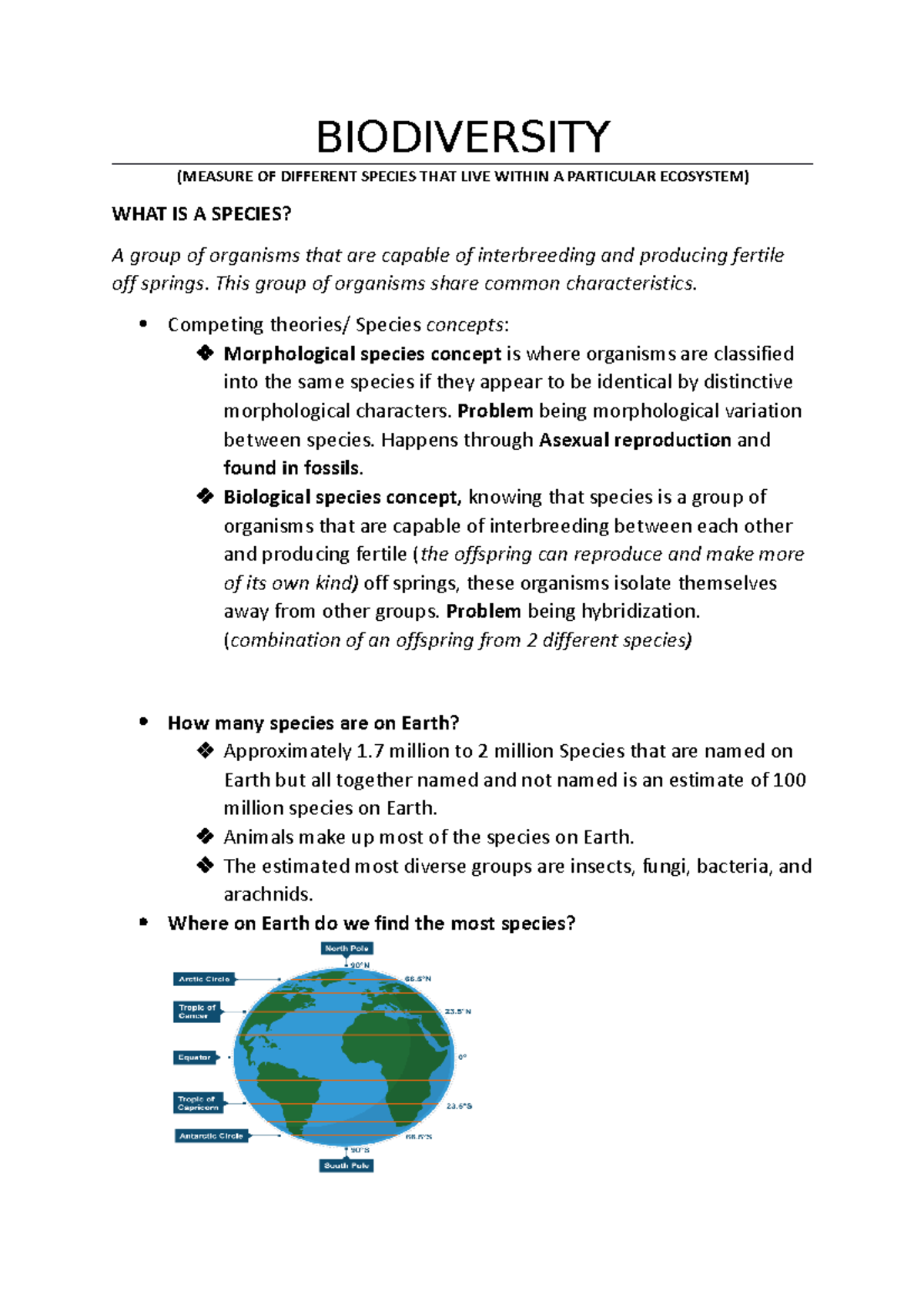 Biology 102[Life on Earth] notes - BIODIVERSITY (MEASURE OF DIFFERENT ...