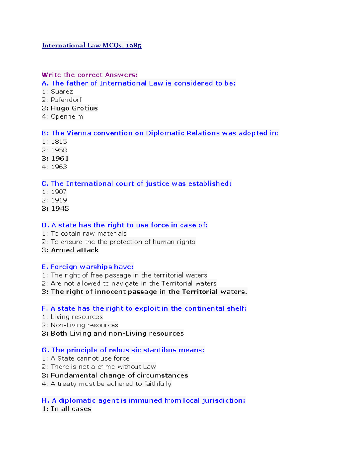 International Law MCQs - The father of International Law is considered ...