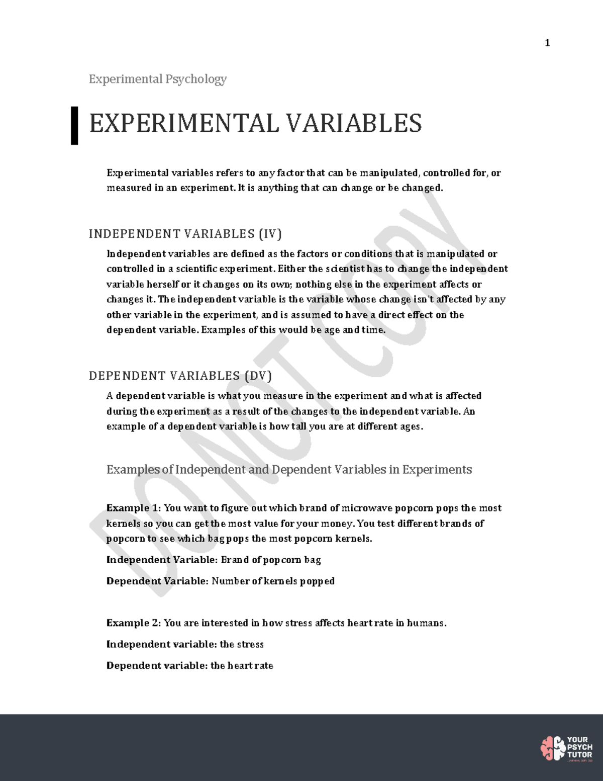 Experimental Variables - Experimental Psychology EXPERIMENTAL VARIABLES Experimental variables ...