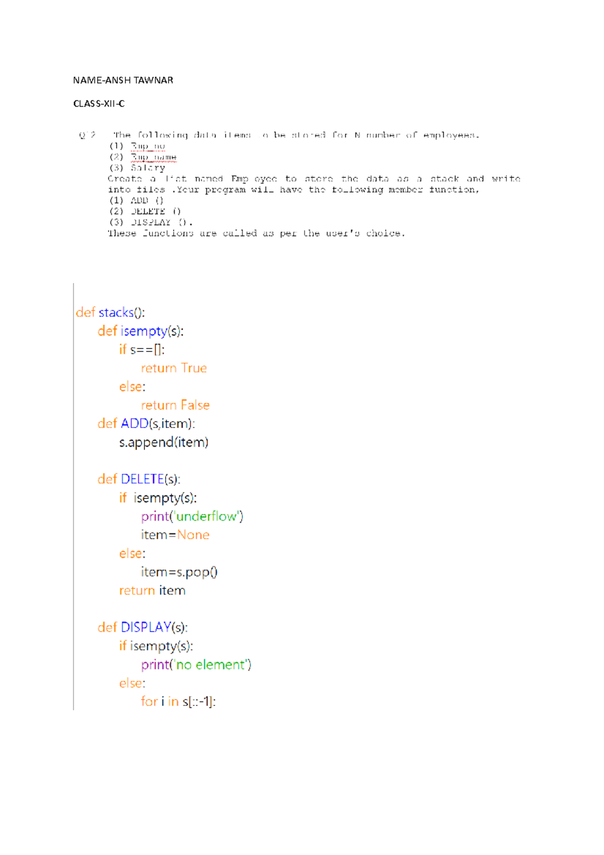1practical cs - Computer science , python practice questions - B.Sc(H)Computer Science - Studocu