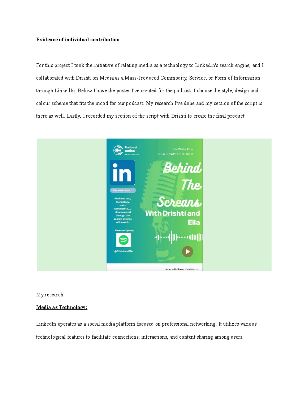 Individual contribution - Evidence of individual contribution For this ...