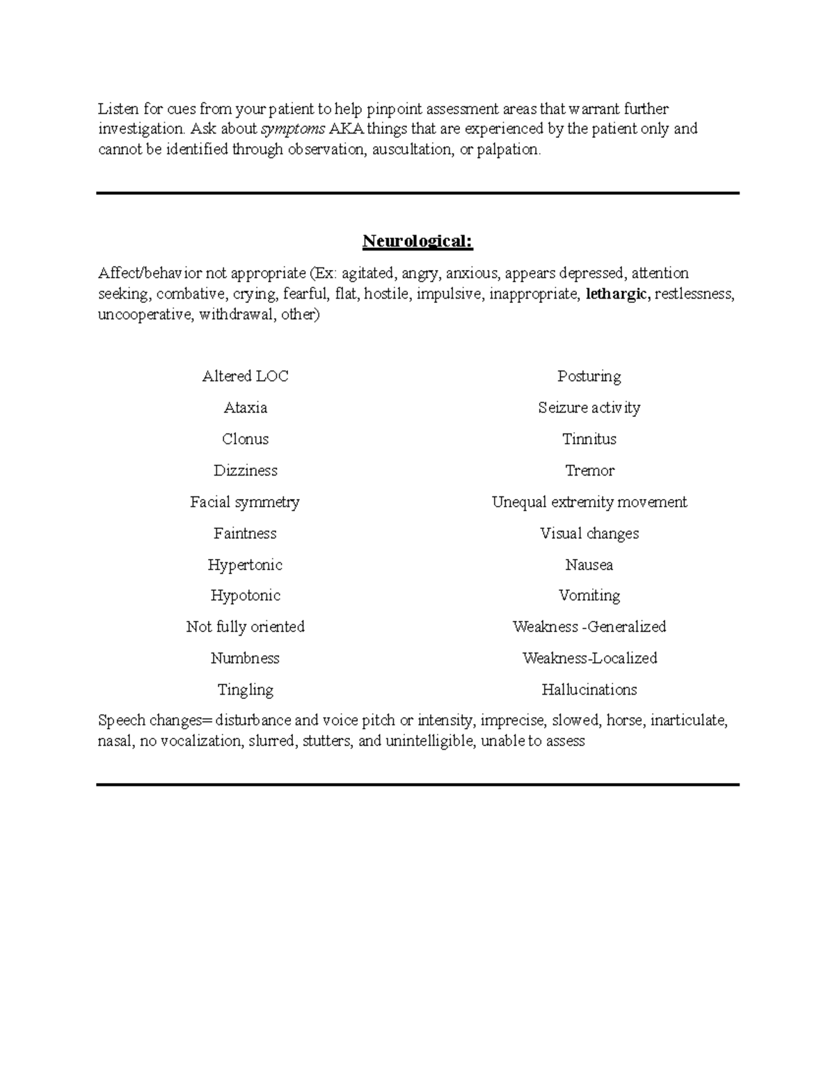 Assessment Cues - Listen for cues from your patient to help pinpoint ...