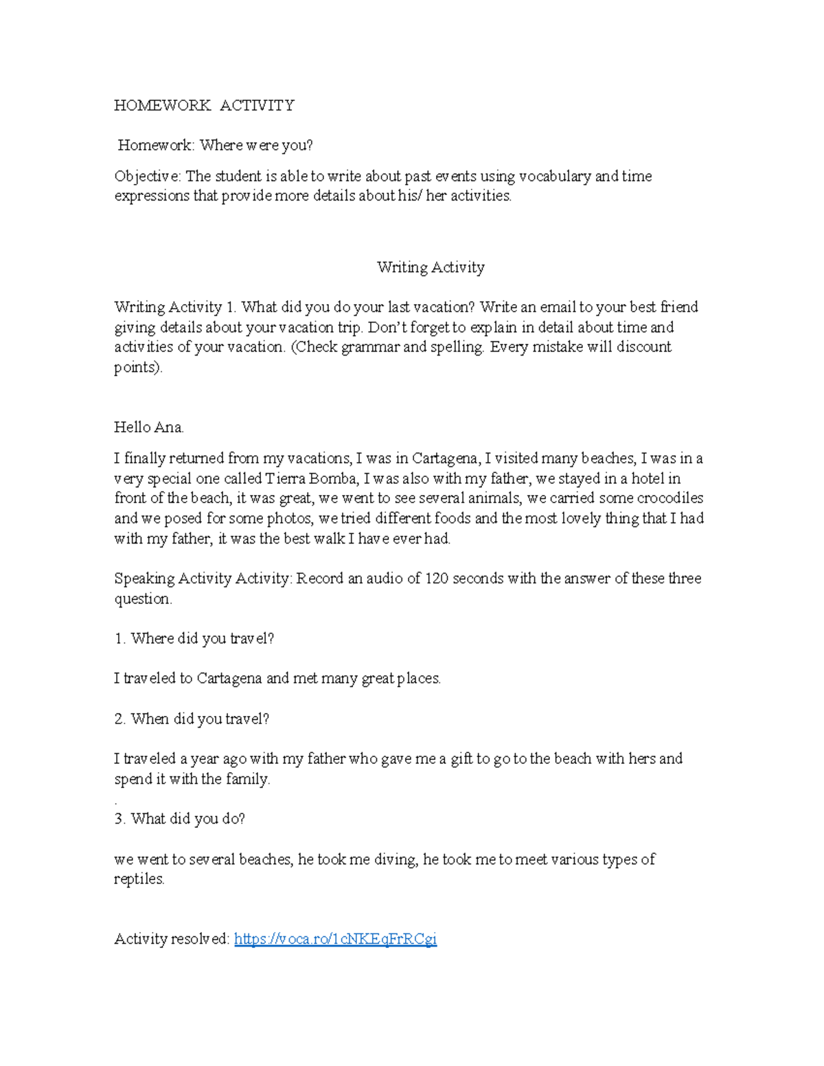 Homework Activity - lo mejor - HOMEWORK ACTIVITY Homework: Where were ...