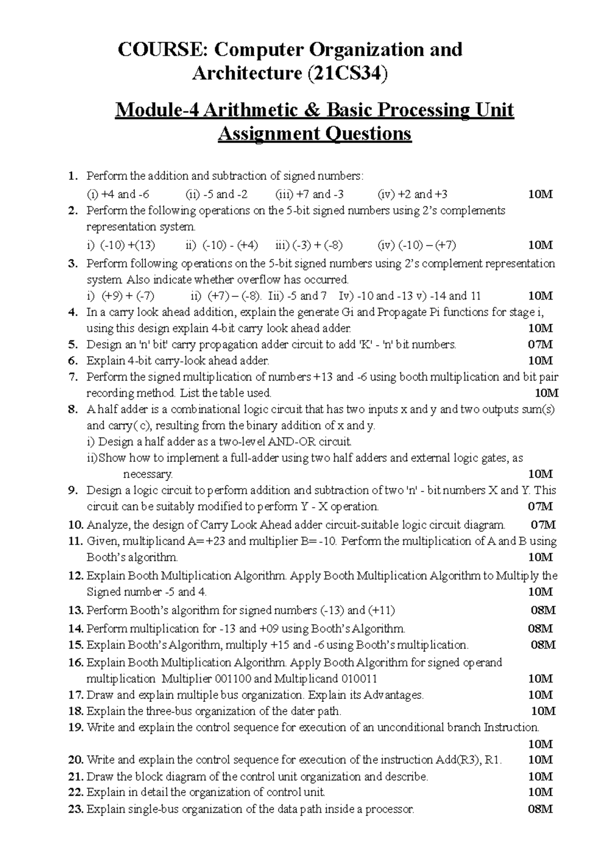 COA Module 4 Assignment QP 21 Scheme - COURSE: Computer Organization ...
