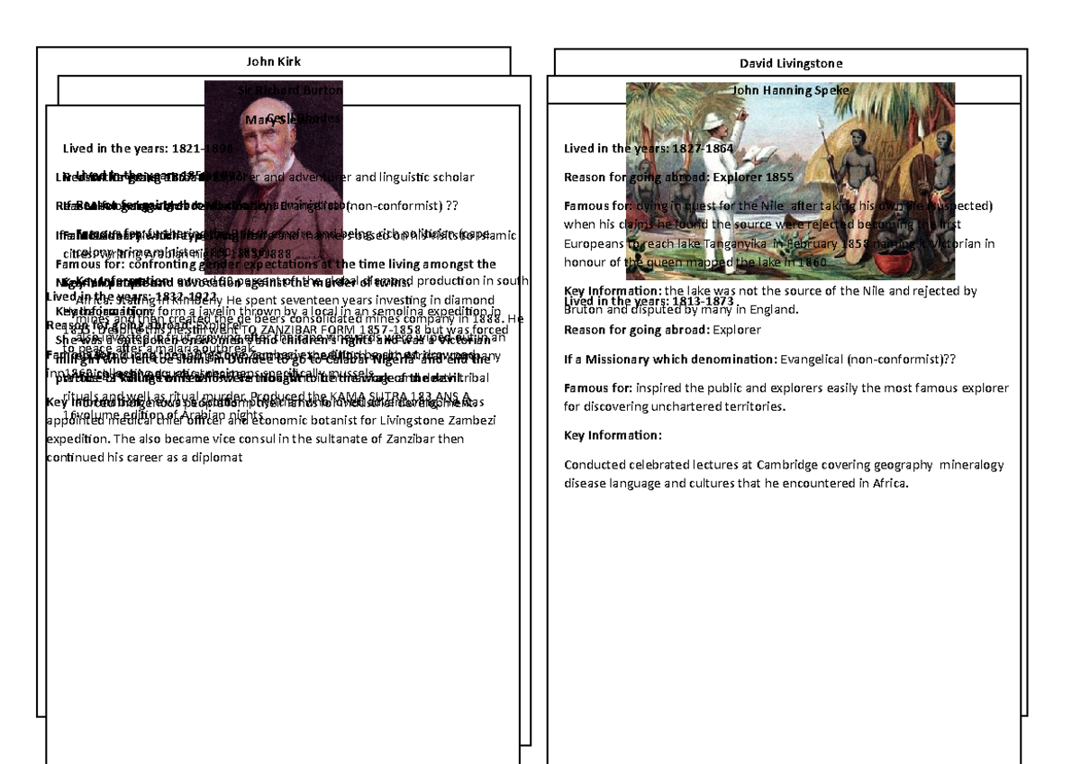 4. Key Individuals Cards - John Kirk Lived in the years: 1832- Reason ...