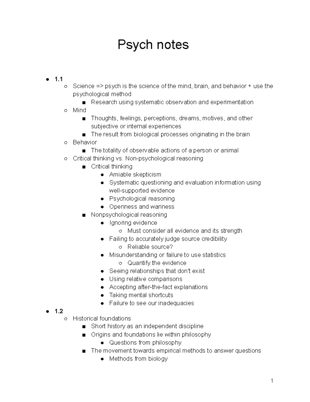 Psych notes 200 ch 1-8 + 10 - Psych notes 1. Science => psych is the ...