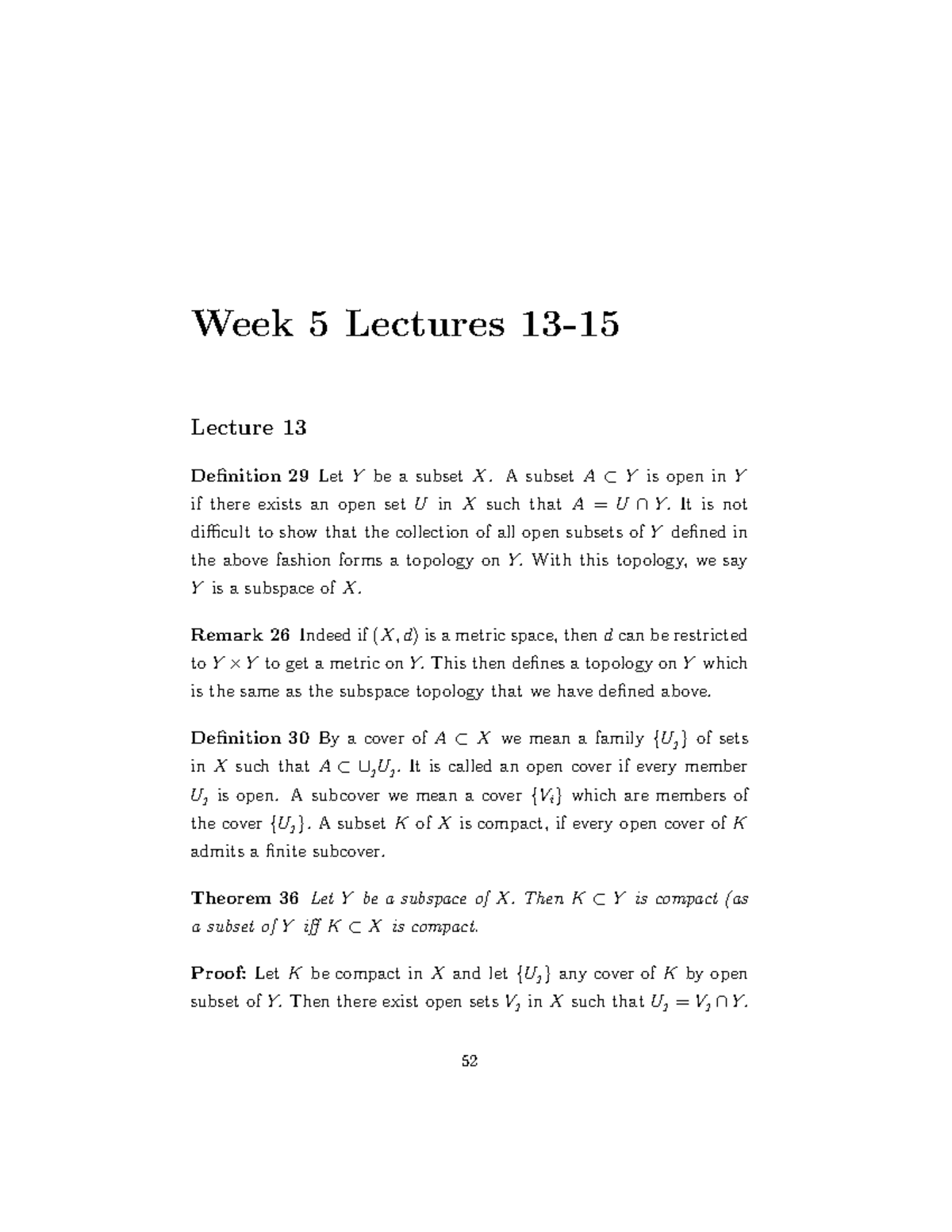 Week5 - Real Analysis - Week 5 Lectures 13- Lecture 13 Definition 29 ...