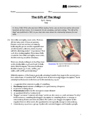The Gift of The Magi-teacher-14 - Name: Class: The Gift of The Magi By ...