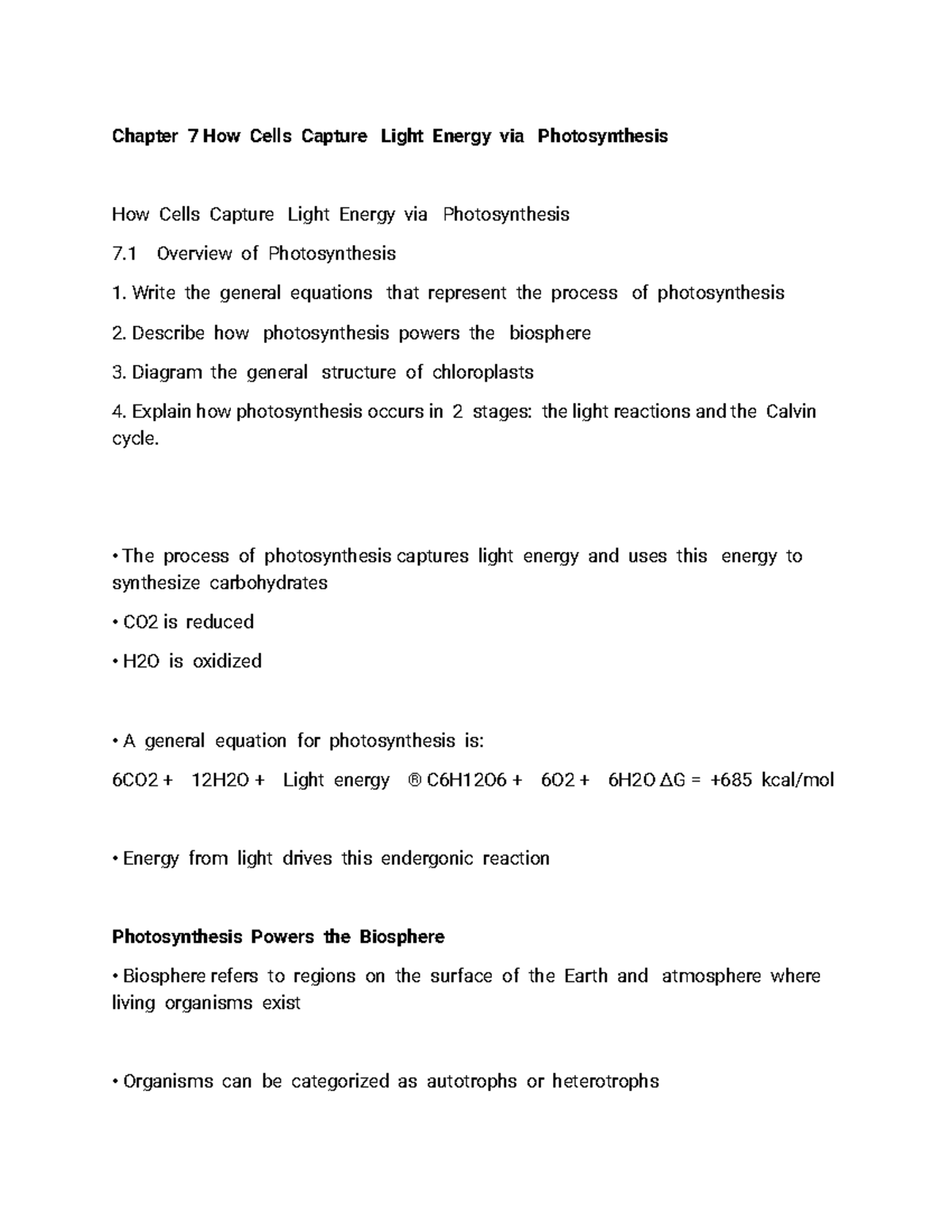 Chapter 7 How Cells Capture Light Energy via Photosynthesis - Chapter 7 ...