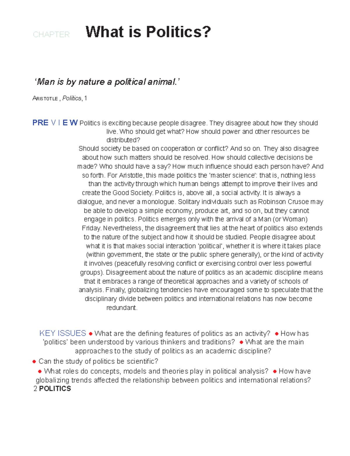 Reading material Unit II - CHAPTER 1 What is Politics? ‘Man is by ...