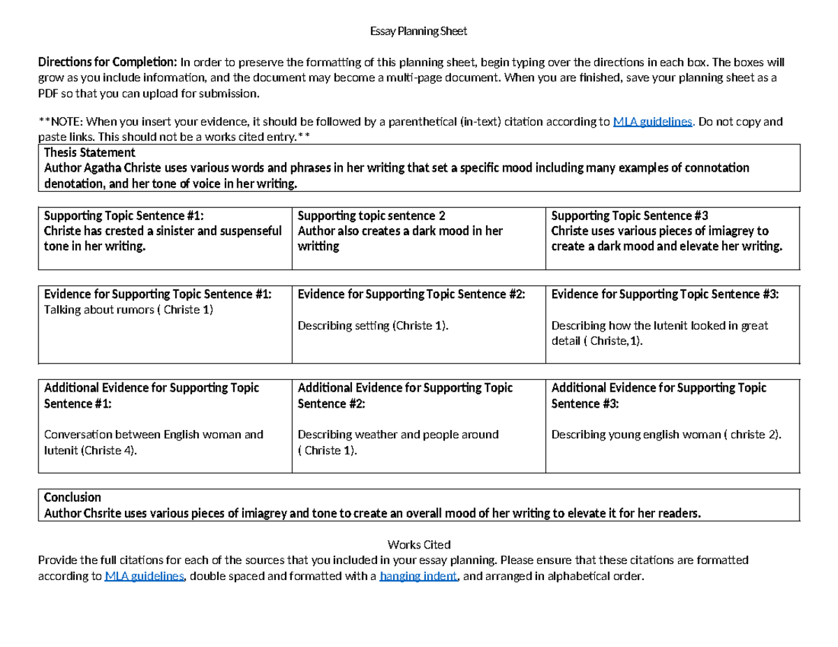 20223 ENC1102 Planning Sheet - Essay Planning Sheet Directions for ...
