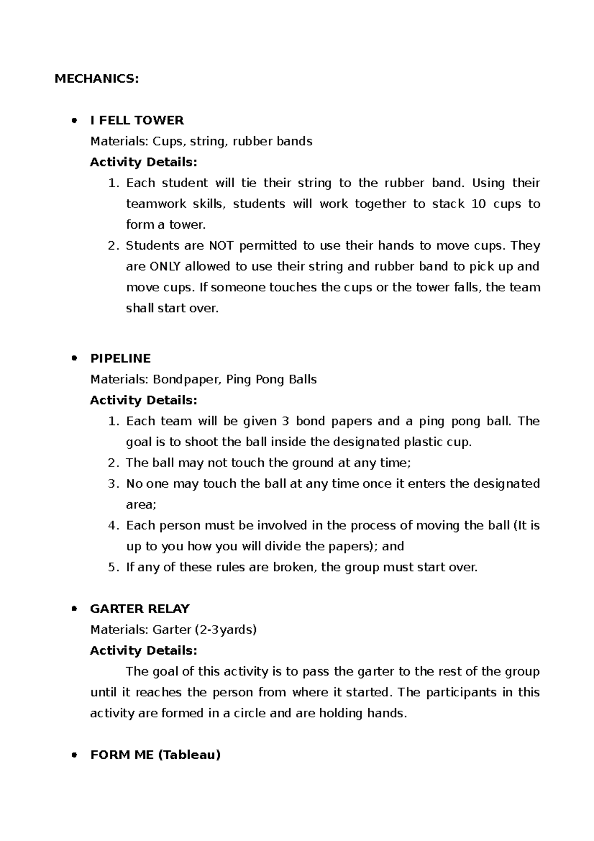 Mechanics-OF- Games - important - MECHANICS: I FELL TOWER Materials ...