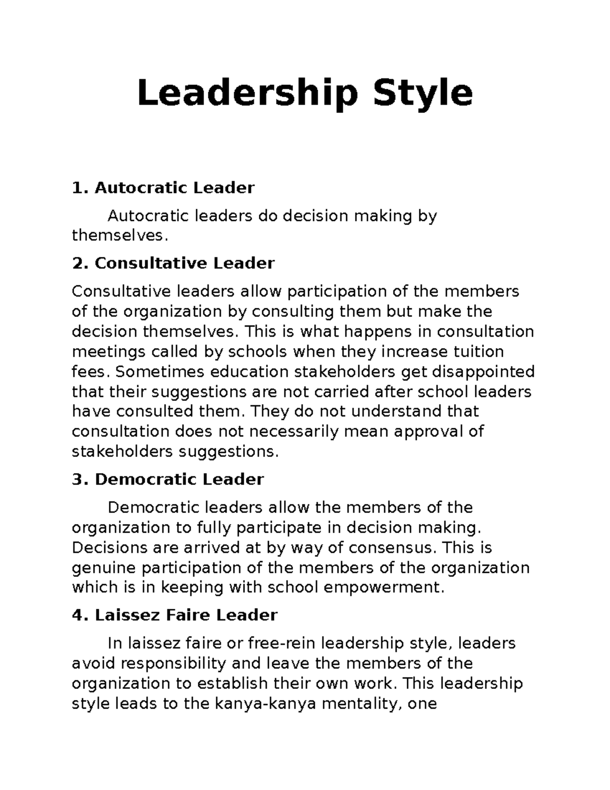 Leadership-Style - Leadership Style 1. Autocratic Leader. Autocratic ...