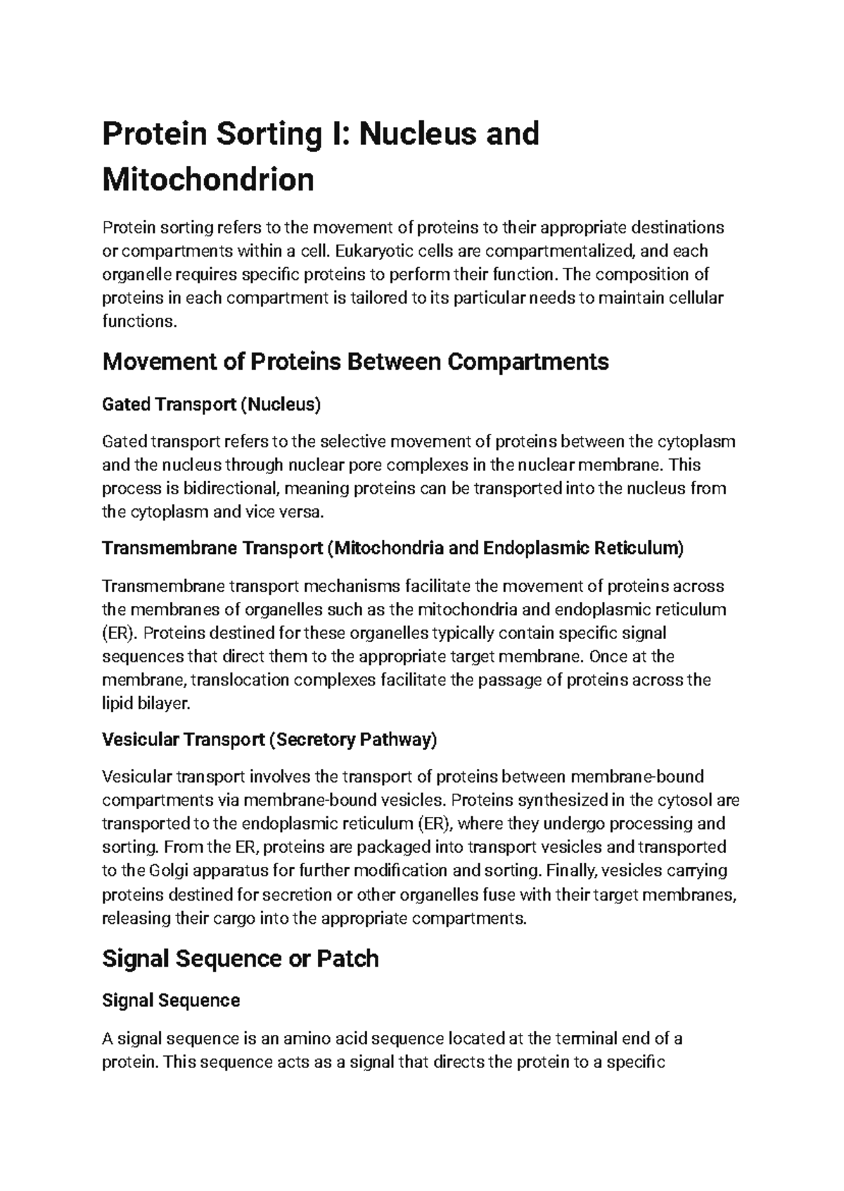 3153 Protein Sorting and Vesicular Traffic - Protein Sorting I: Nucleus ...