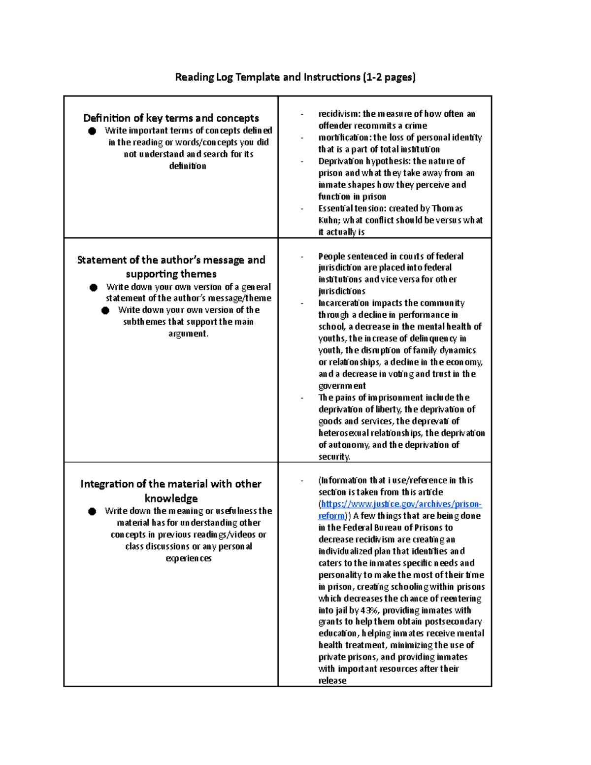 Chapter 13 Reading log - Reading Log Template and Instructions (1-2 ...