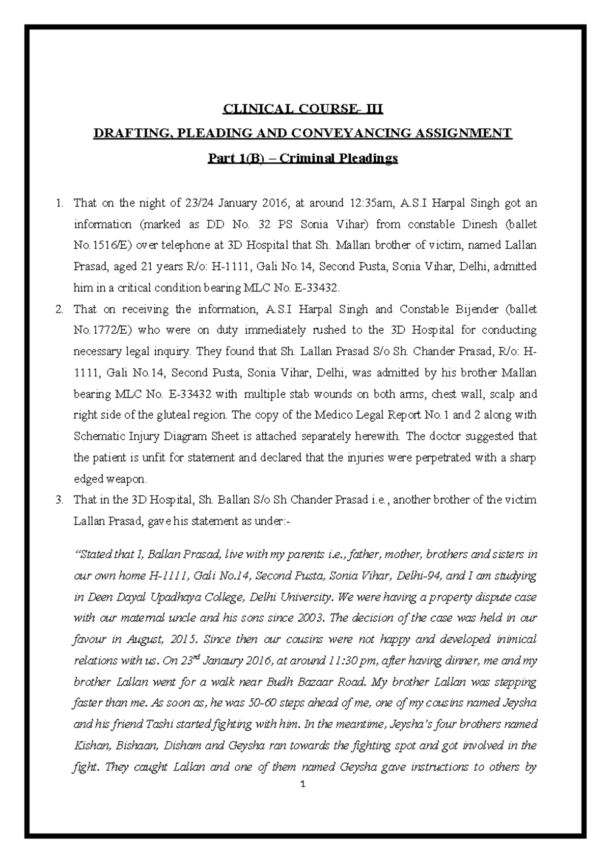 Pleadings Criminal - CLINICAL COURSE- III DRAFTING, PLEADING AND ...