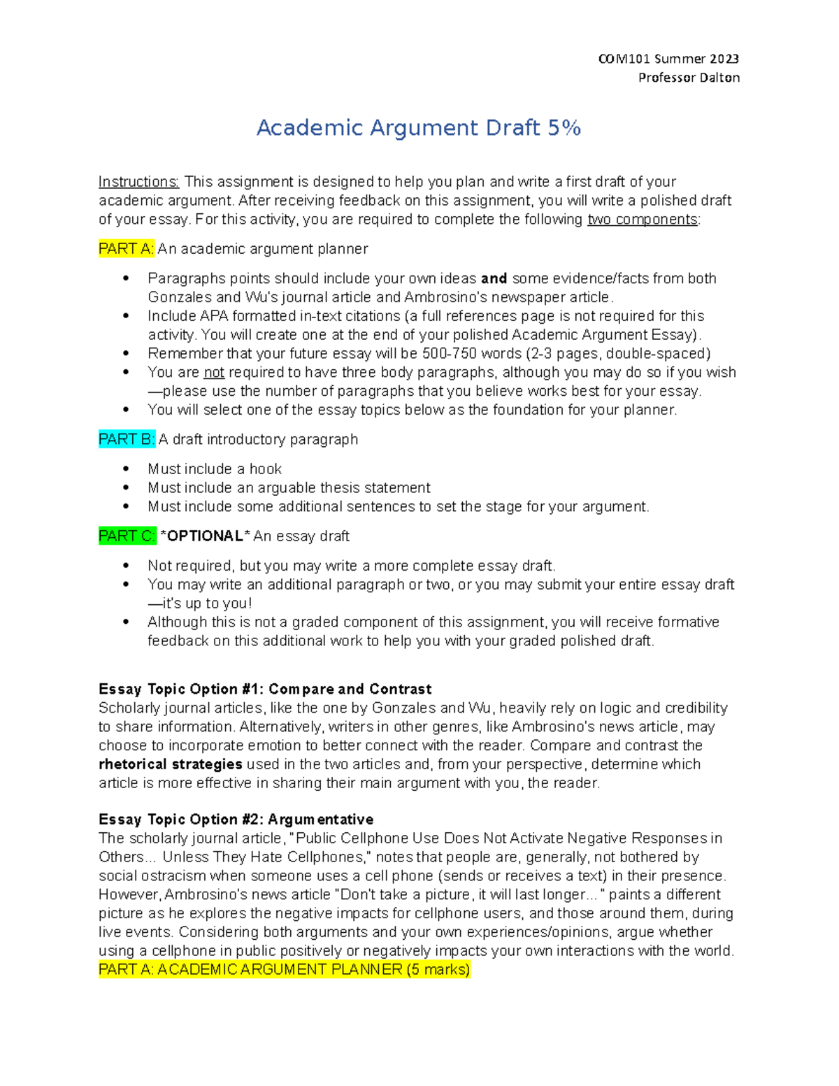 Academic Argument - bjajsjsksm - COM101 - Seneca College - Studocu