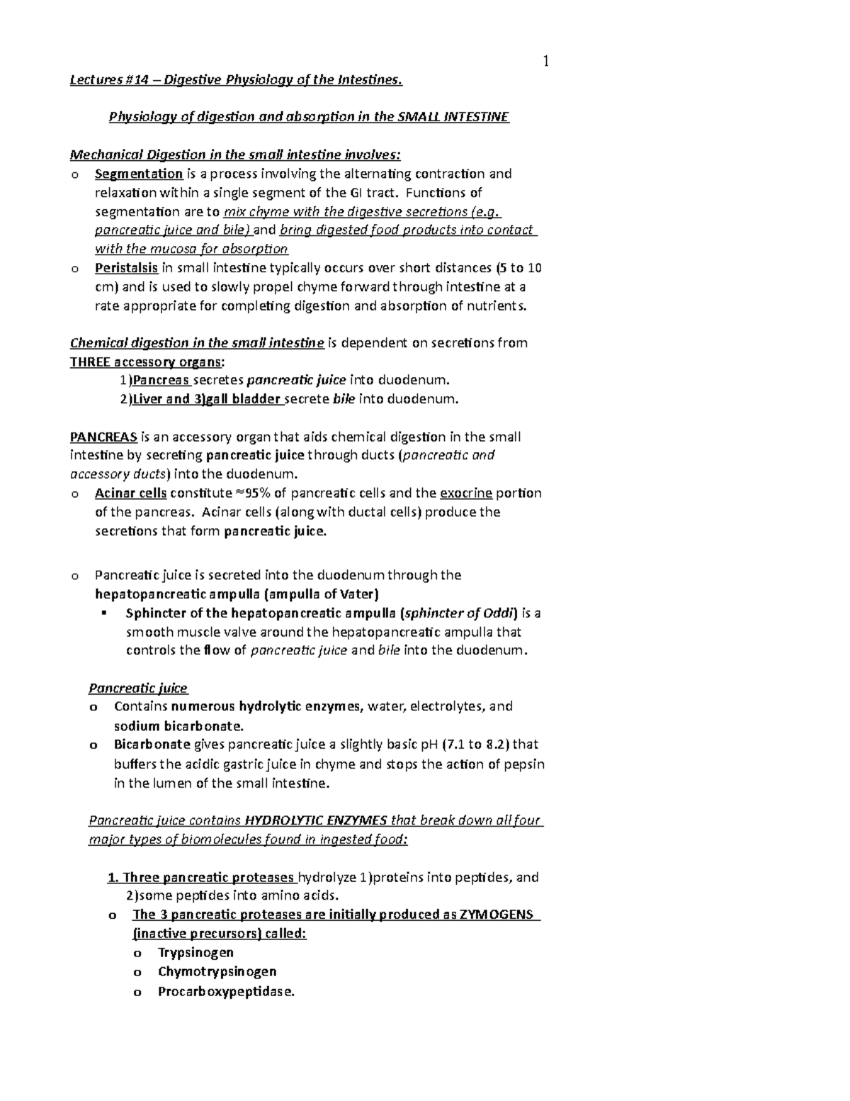 Lecture #14 notes - Digestive System #2-2 - Lectures #14 – Digestive ...