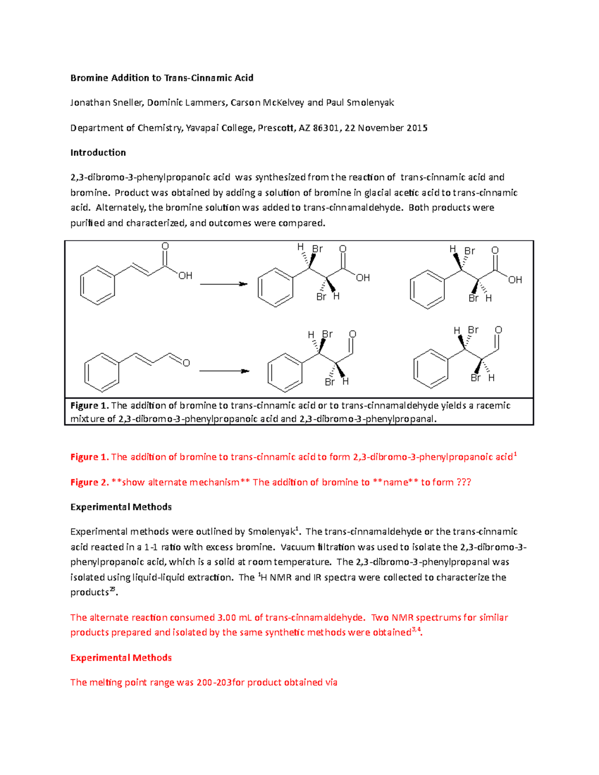 Bromine Addition to Trans Cinnamic Acid - Bromine Addition to Trans ...