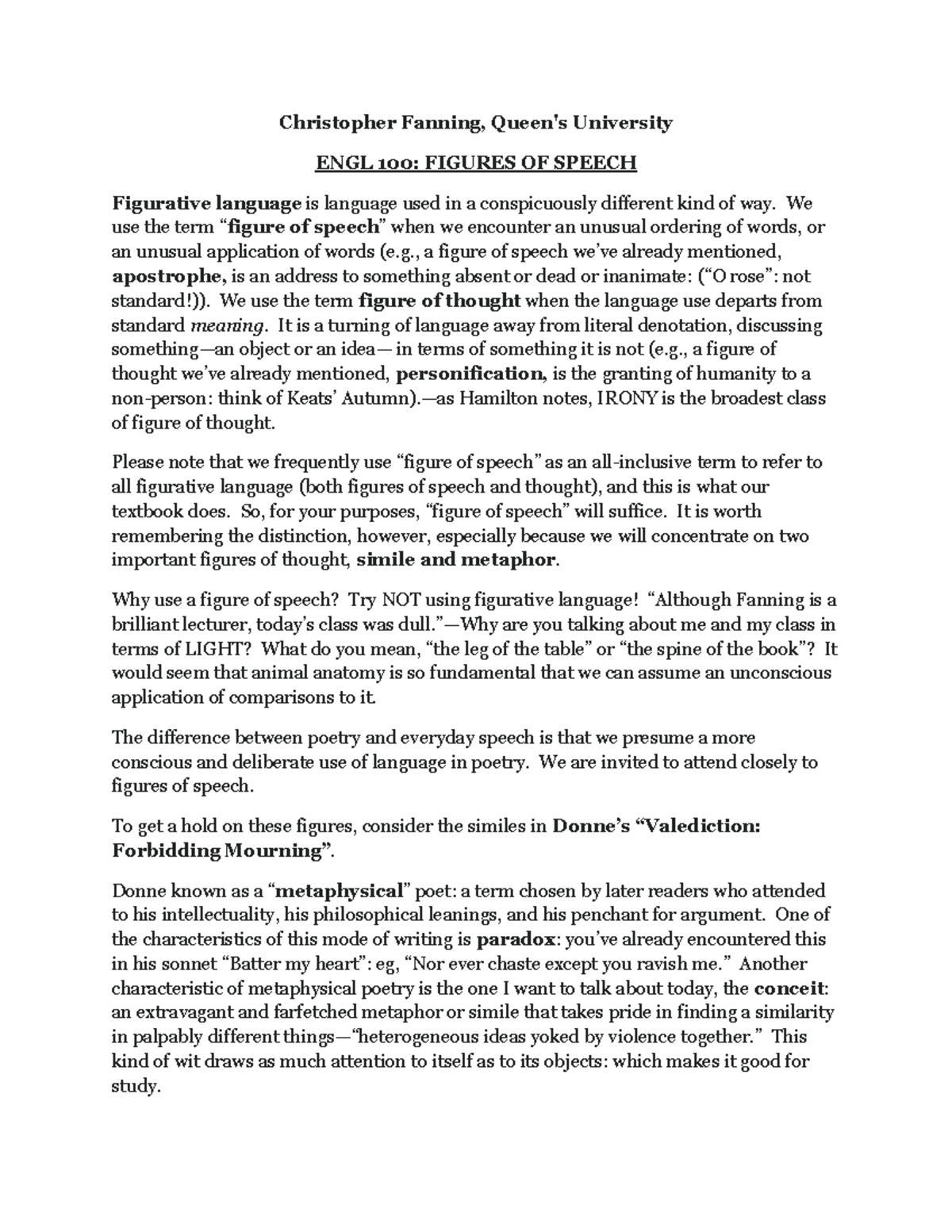 ENGL 100 Week 4 Lecture Notes - Christopher Fanning, Queen's University ...