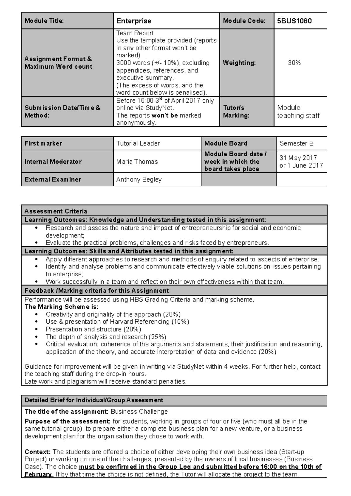 Assessment Brief Business Challenge - Module Title: Enterprise Module ...
