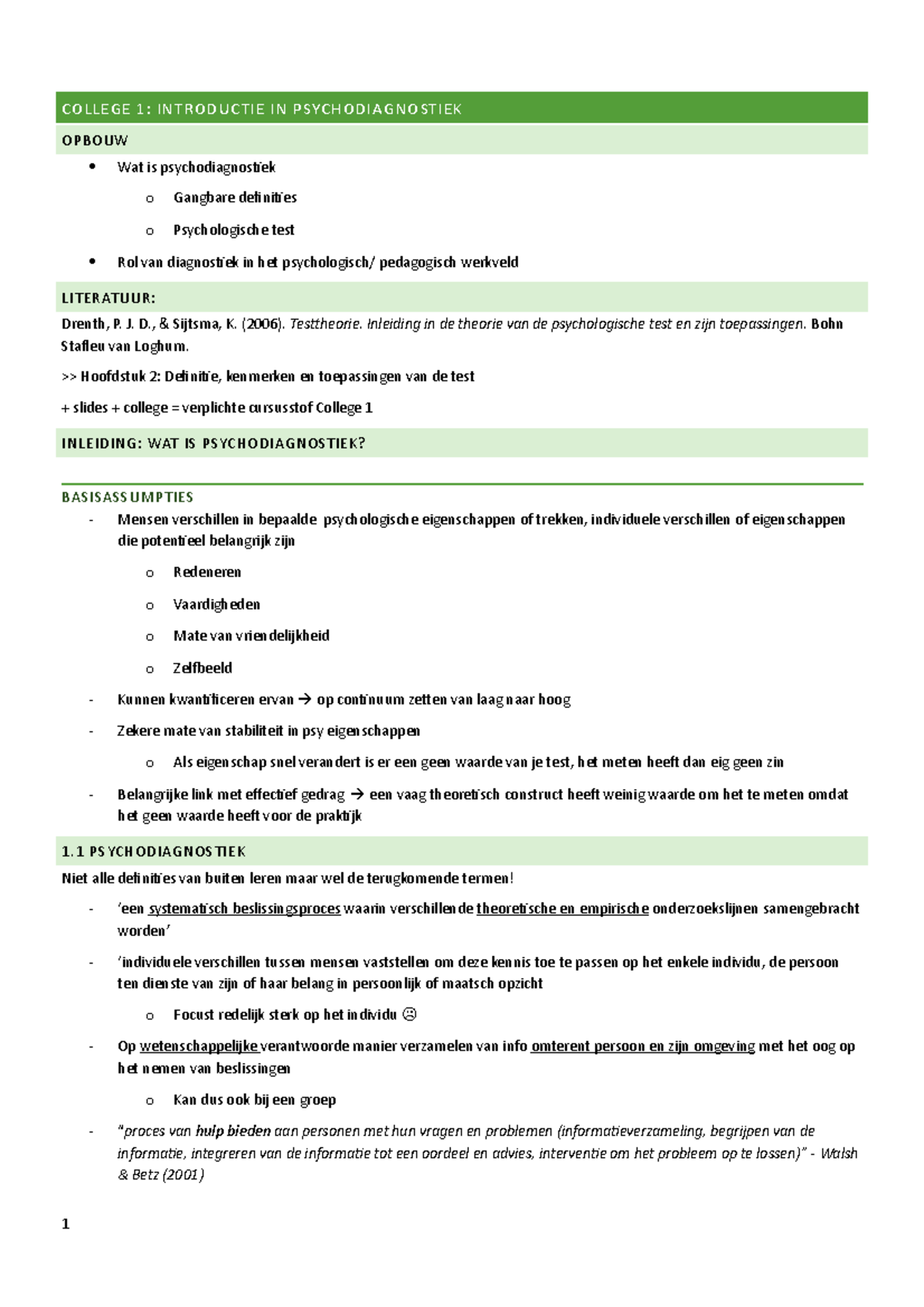 Sv augustus - uitgebreide samenvatting van het vak psychodiagnostiek ...