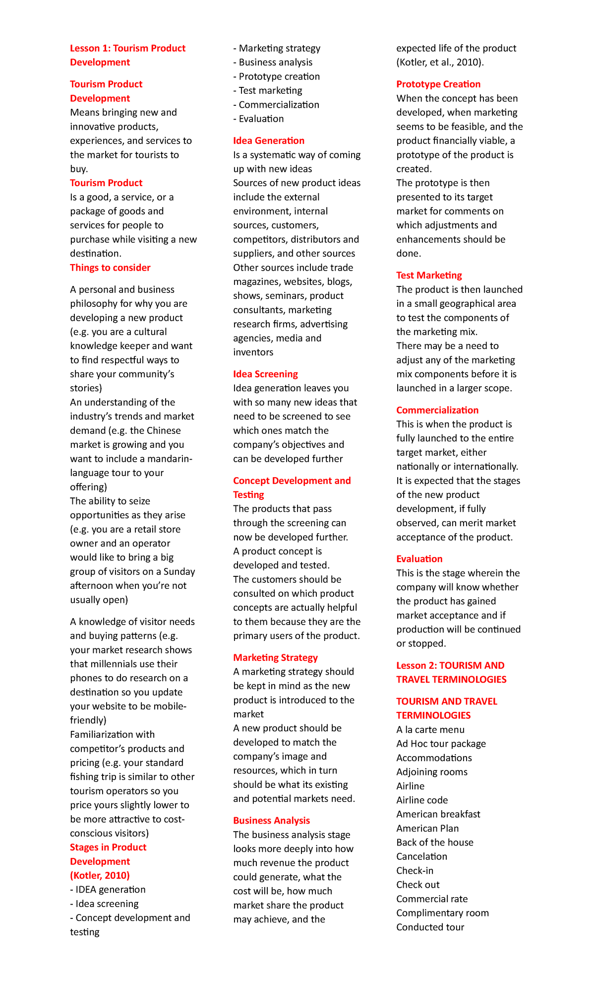 Product- Development- Reviewer - Lesson 1: Tourism Product Development Tourism Product ...