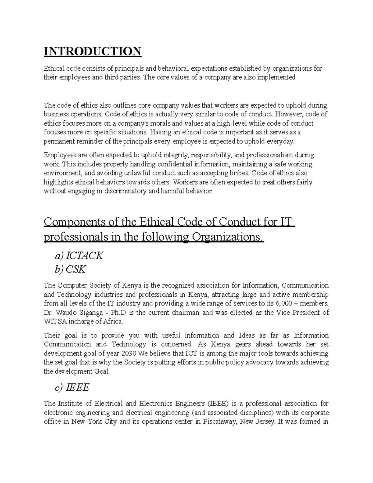 Legal Ethics Assign 1 - LBBBBBBBBBBBBBBBBBB - INTRODUCTION Ethical code ...