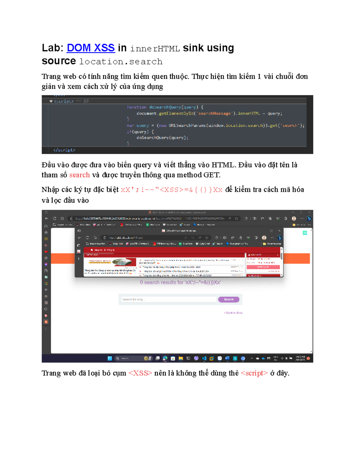 Dom Xss In Inner Html Sink Using Source Location Search Lab Dom Xss In Innerhtml Sink Using