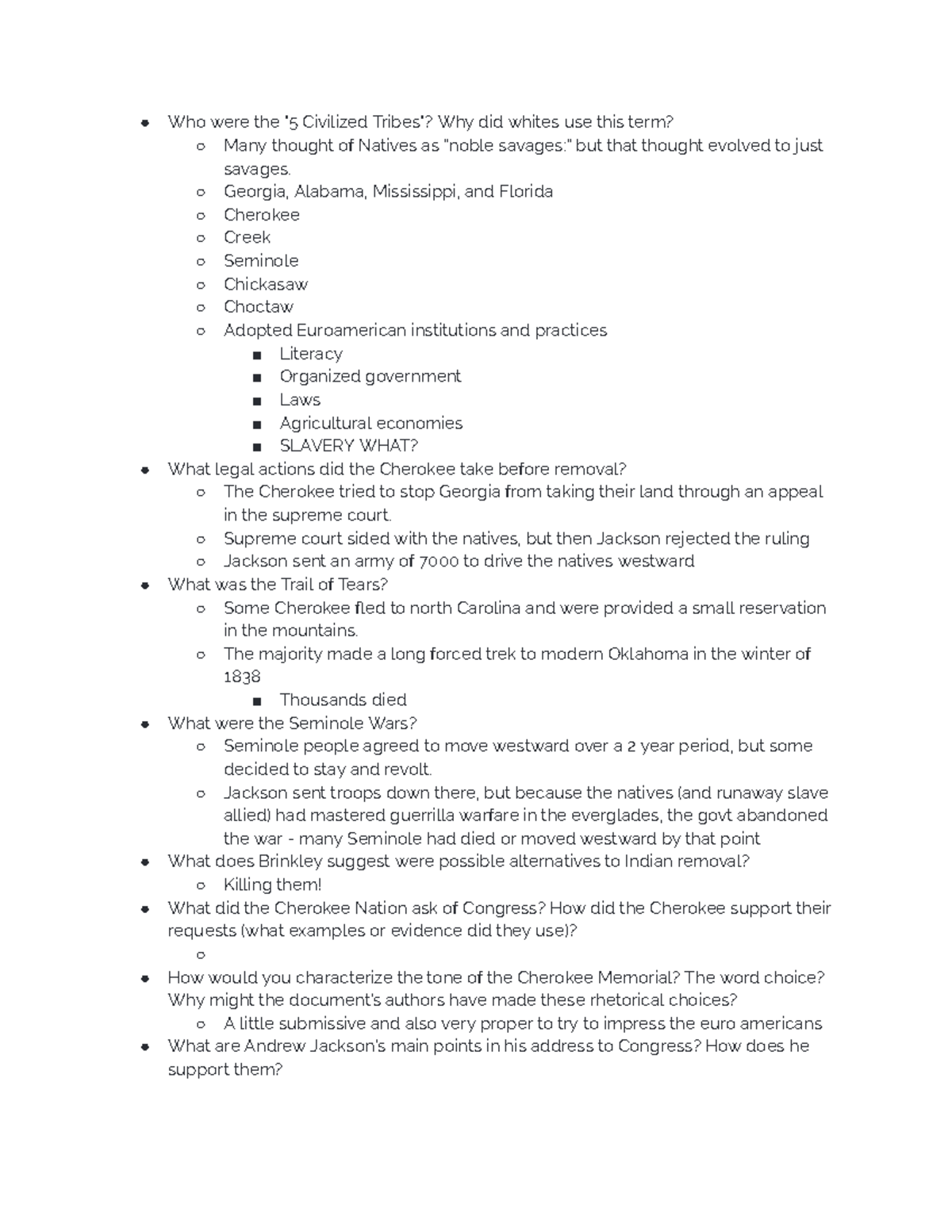 Native American Removal & Jackson's Justifications - Who were the "5 ...