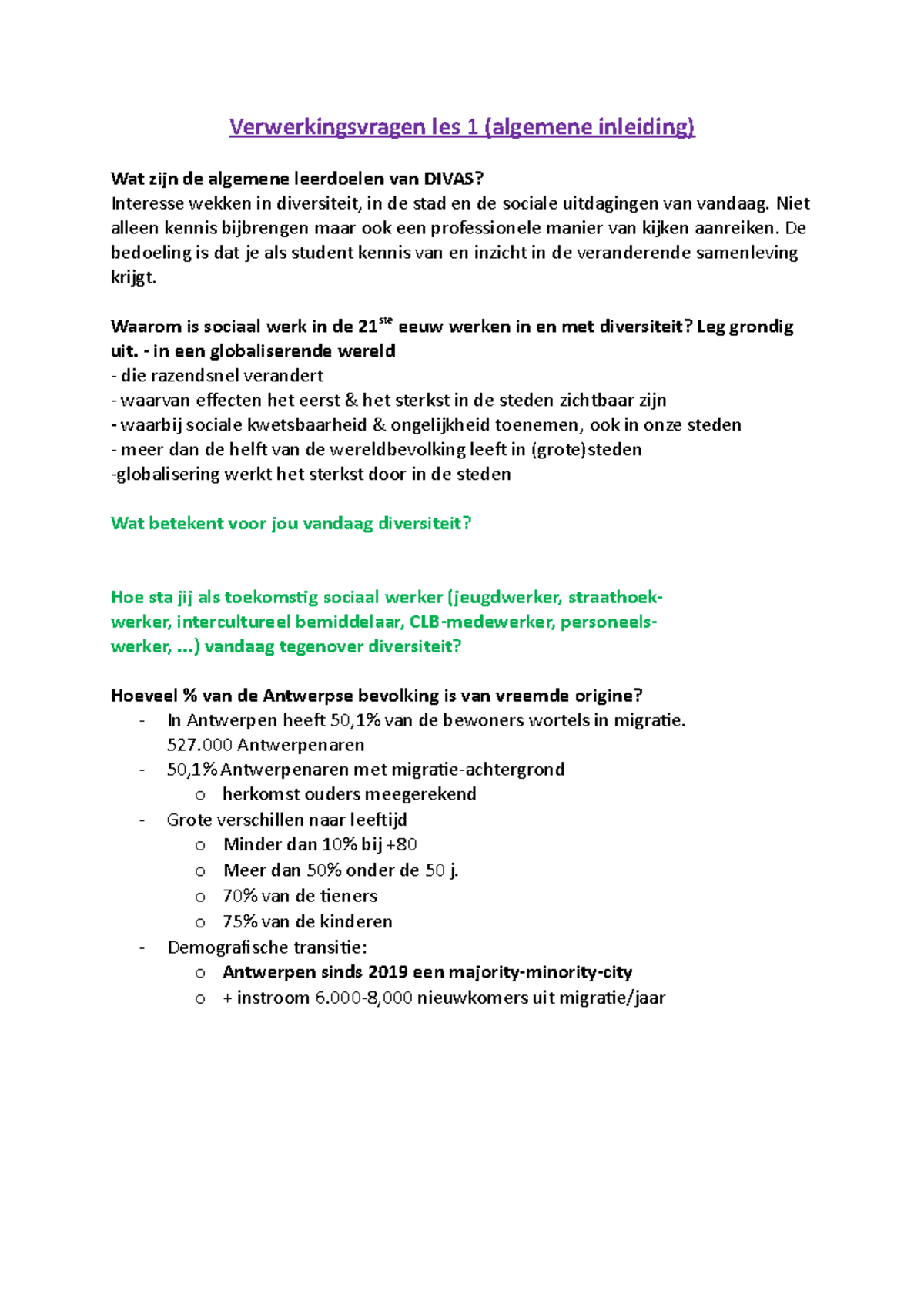 2019 verwerkingsvragen Divas 1 lessen 1-5 - Verwerkingsvragen les 1 (algemene inleiding) Wat ...