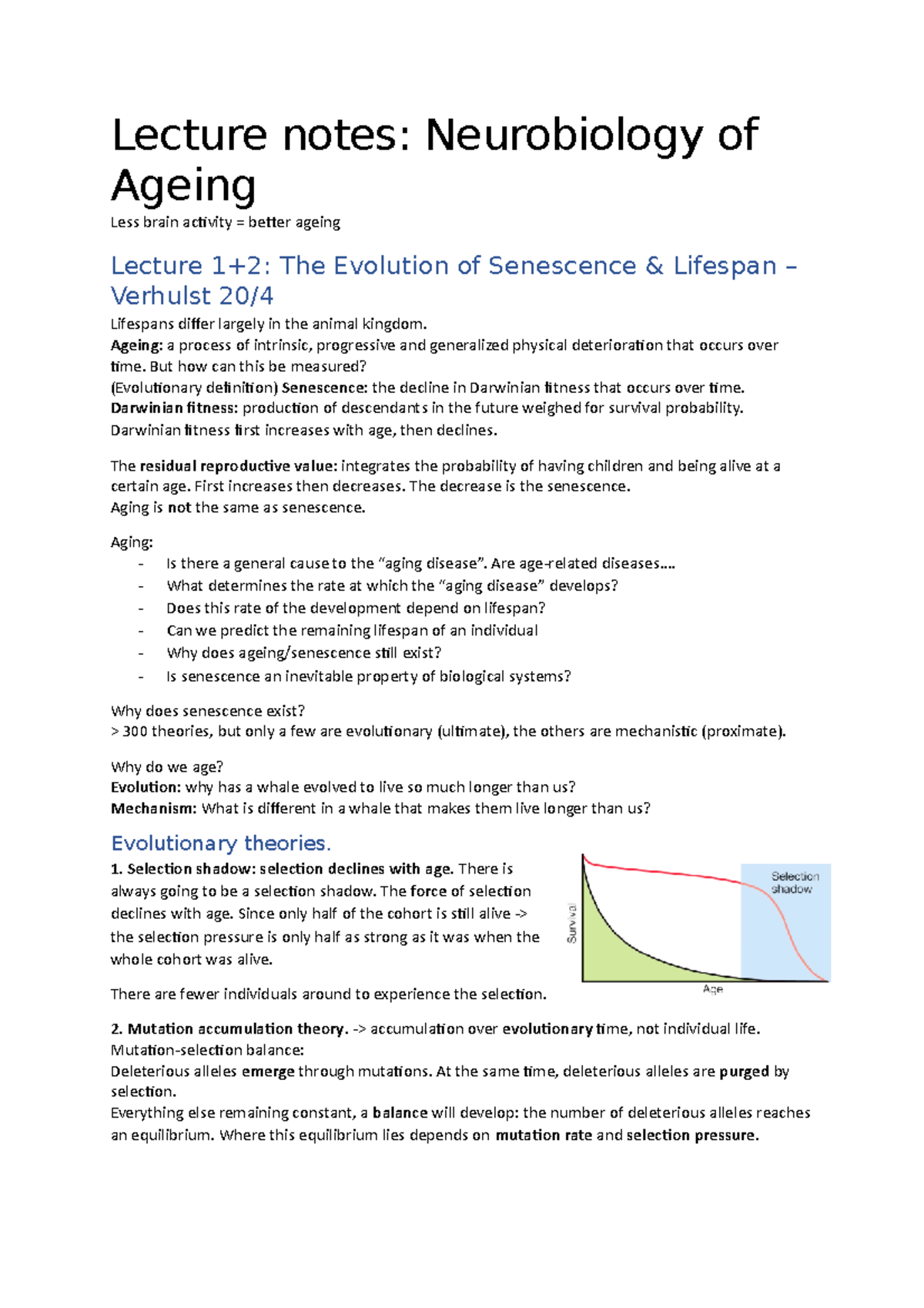 Lecture notes Neurobiology of ageing - Lecture notes: Neurobiology of ...