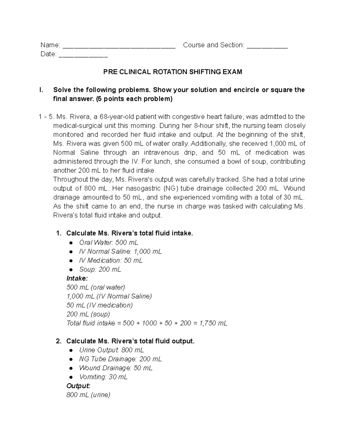 Shifting EXAM - Practice test - Name ...