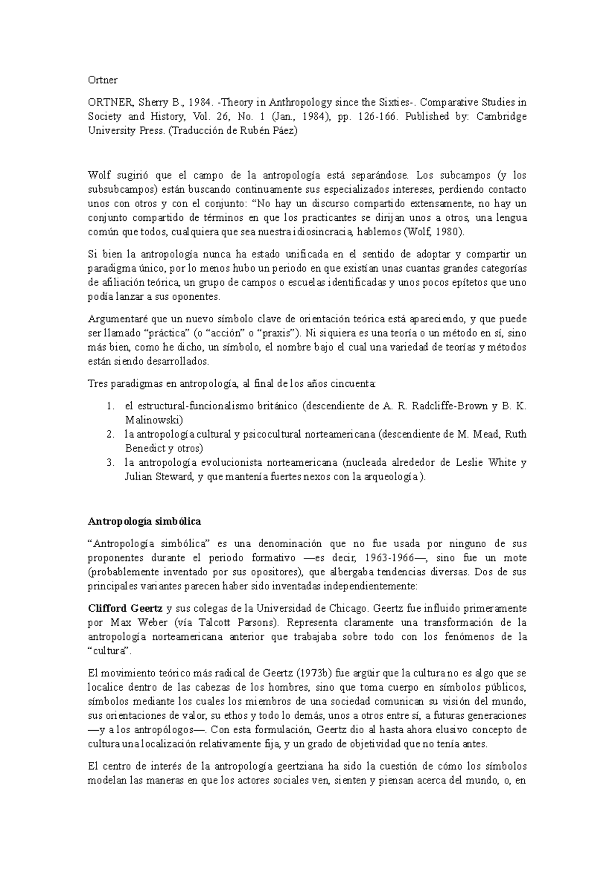 Ortner - Ortner ORTNER, Sherry B., 1984. -Theory in Anthropology since ...