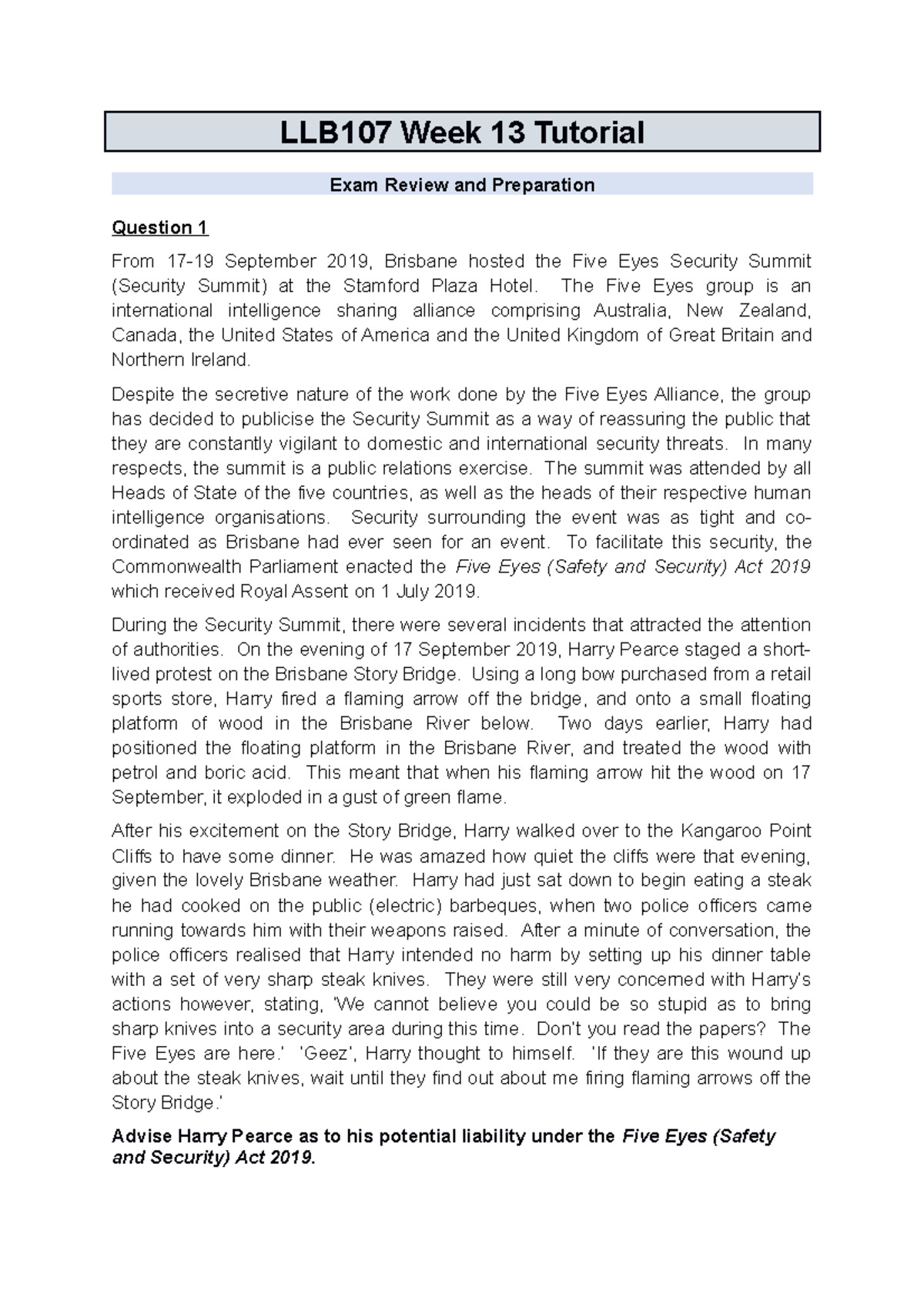 Week 13 - Tutorial material - LLB107 Week 13 Tutorial Exam Review and Preparation Question 1 ...