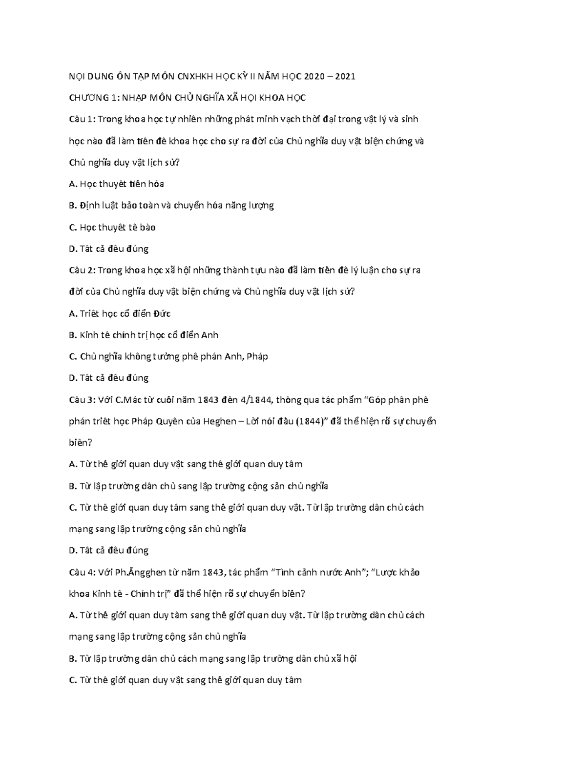 NỘI DUNG ÔN TẬP MÔN Cnxhkh HỌC KỲ II NĂM HỌC 2020 - N I DUNG ÔN T P MÔN CNXHKH H C KỲ II NĂM H C ...