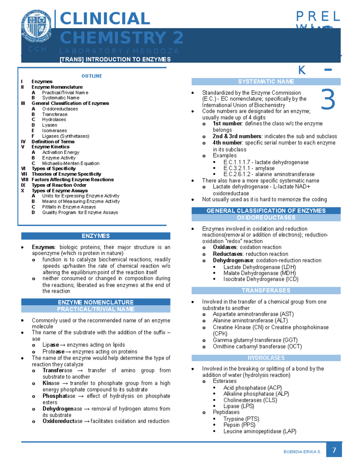 CCHM312 WK1-3 Enzymes - 7 W E E K 1 - 3 I M S [TRANS] INTRODUCTION TO ...
