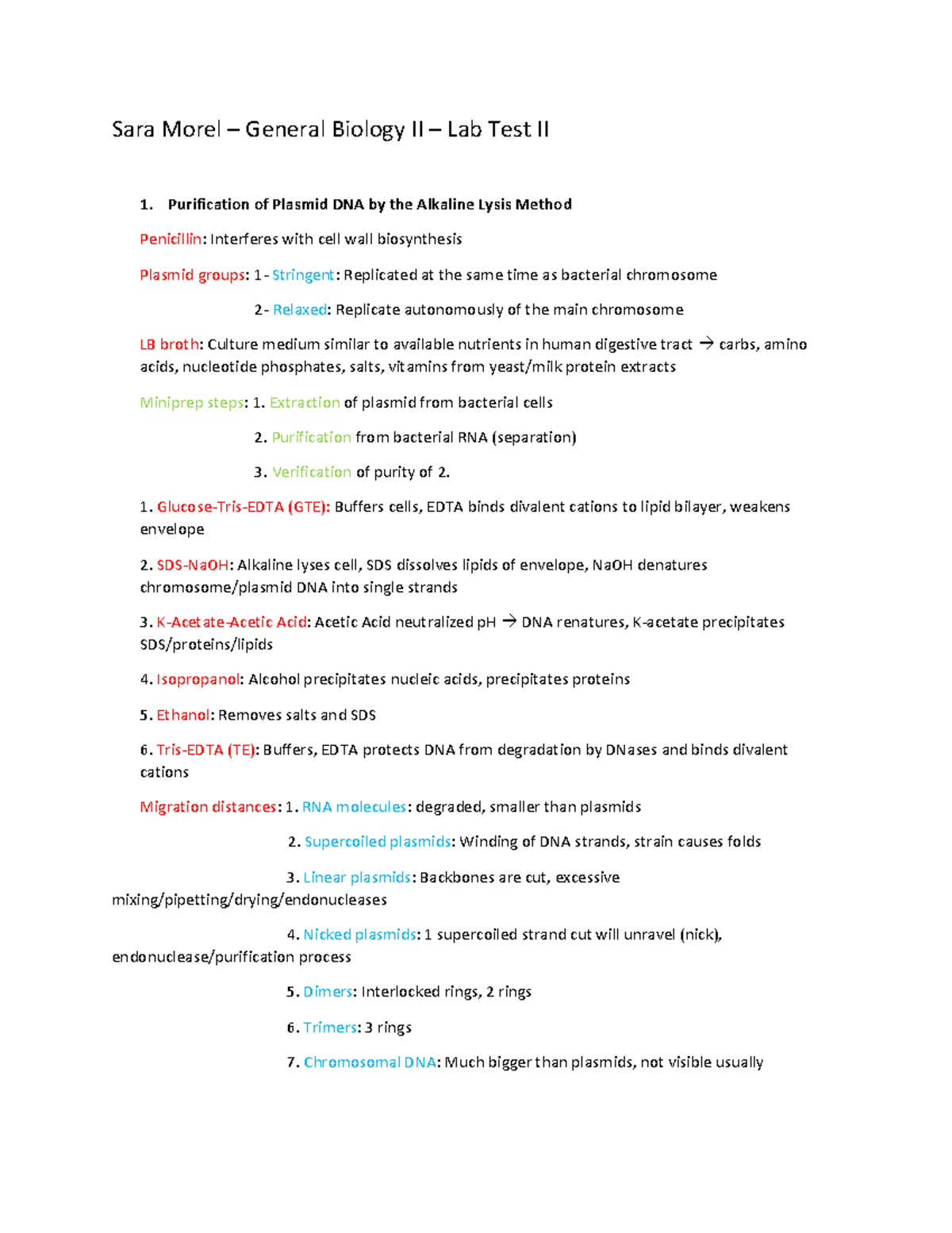 Biology II - Laboratory Test - Review Sheet - ^ĂƌĂ DŽƌĞů ʹ 'ĞŶĞƌĂů ...