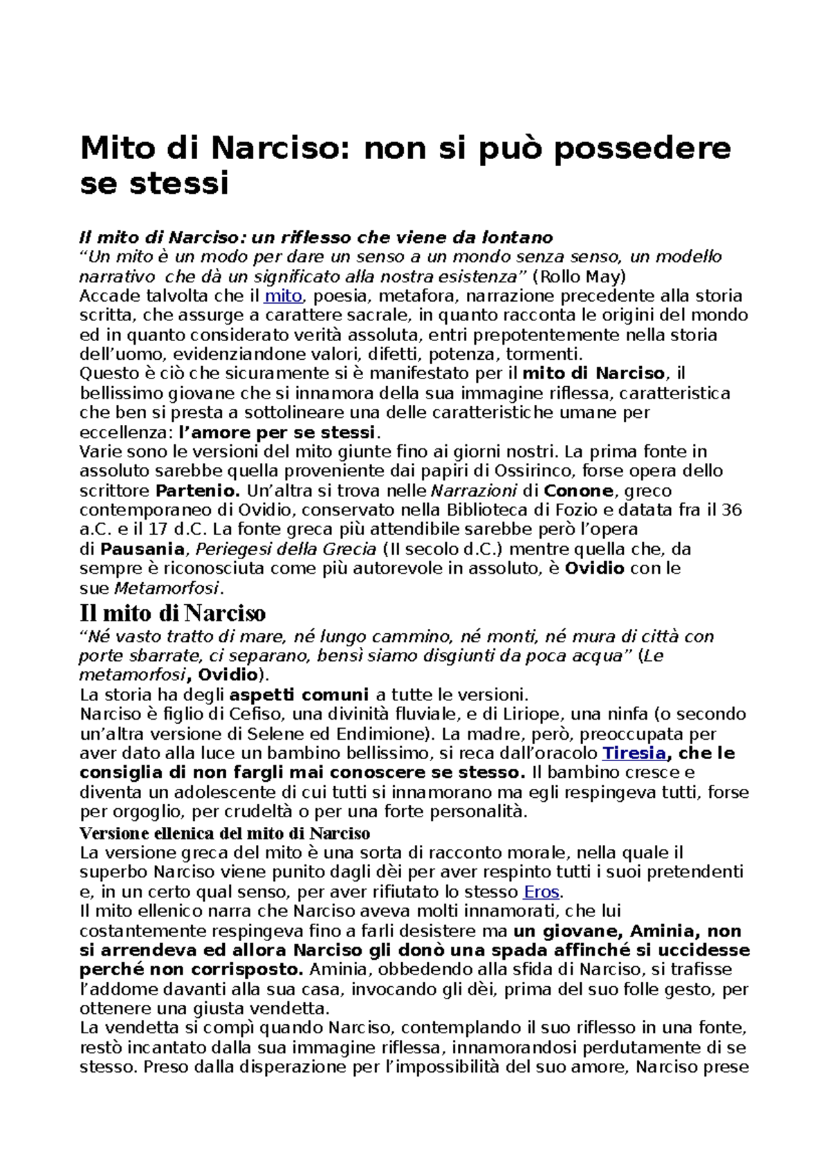 Mito di Narciso - Questo è ciò che sicuramente si è manifestato per il ...