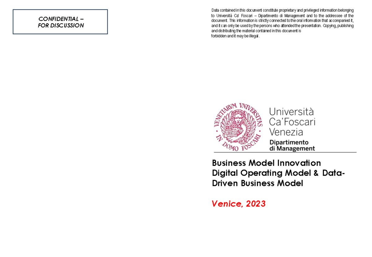 Chapter 3.2 Digital Operating Model - Data contained in this document ...