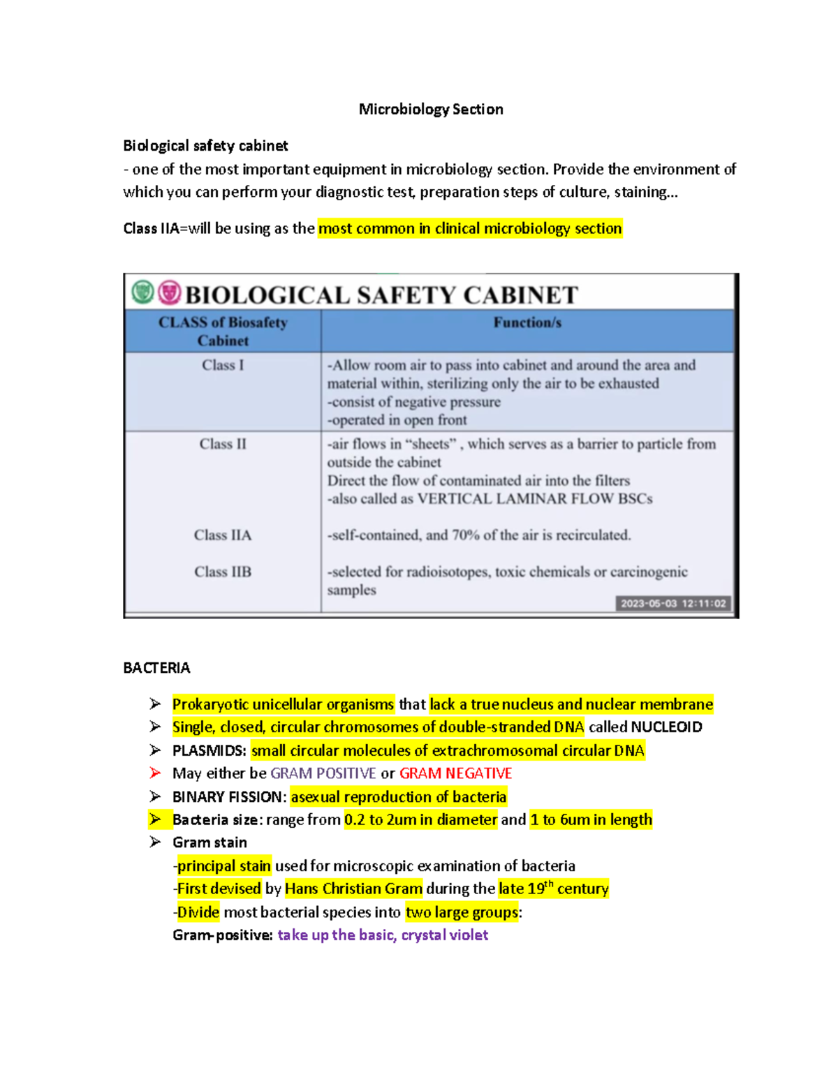 1 Microbiology Section - Microbiology Section Biological safety cabinet ...