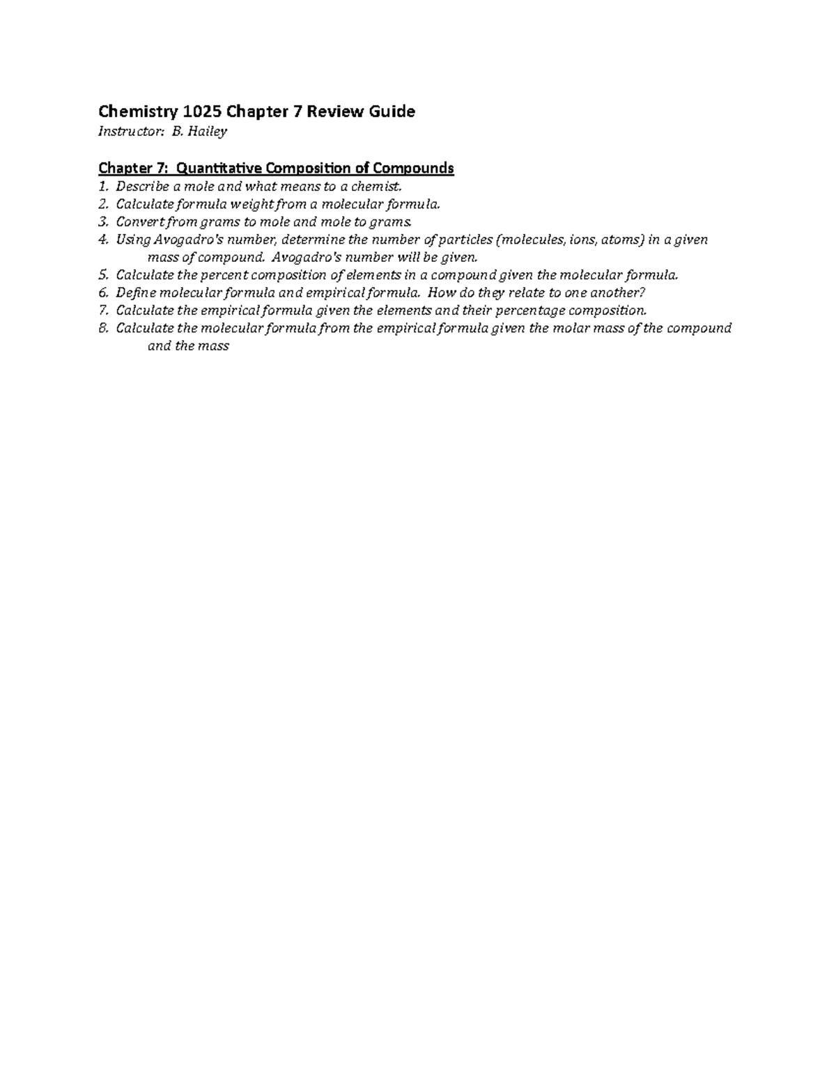 1025 chapter 7 study guide - Chemistry 1025 Chapter 7 Review Guide ...