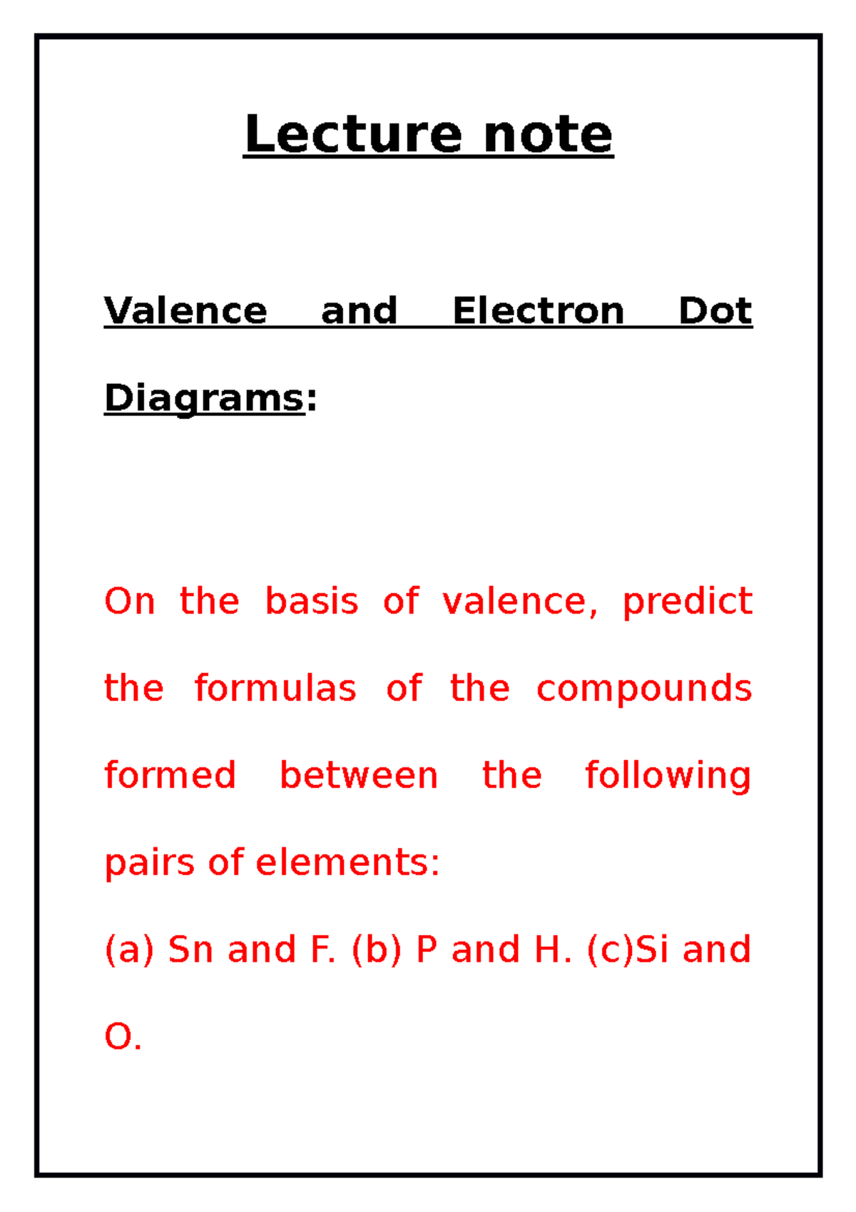 Lecture notes of Valence and Electron Dot Diagrams - Lecture note ...