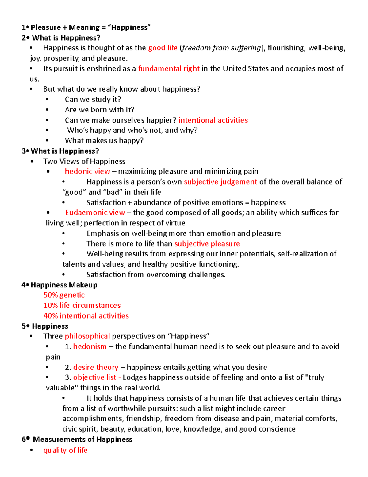 Topic 06-Happiness - Lecture notes 6 - 1 • Pleasure + Meaning ...