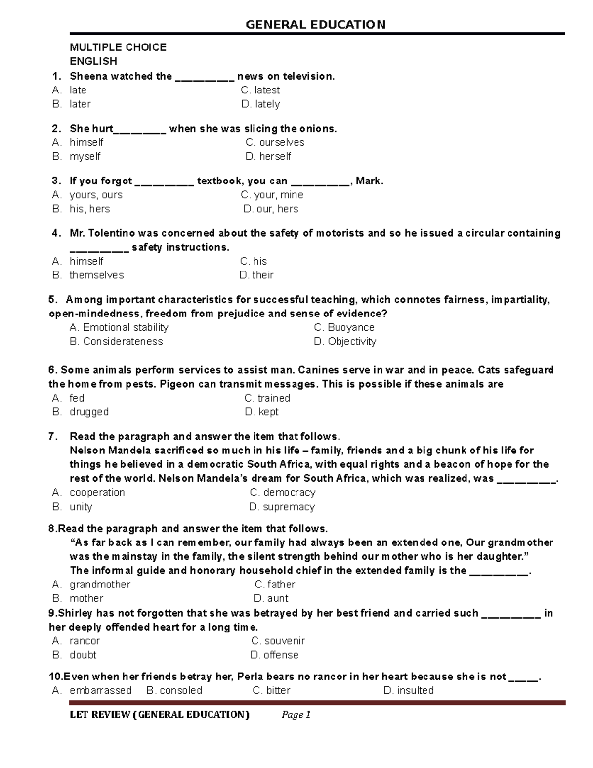 Liceo- Coaching-3 - sample questions to help in the board exam, you can ...