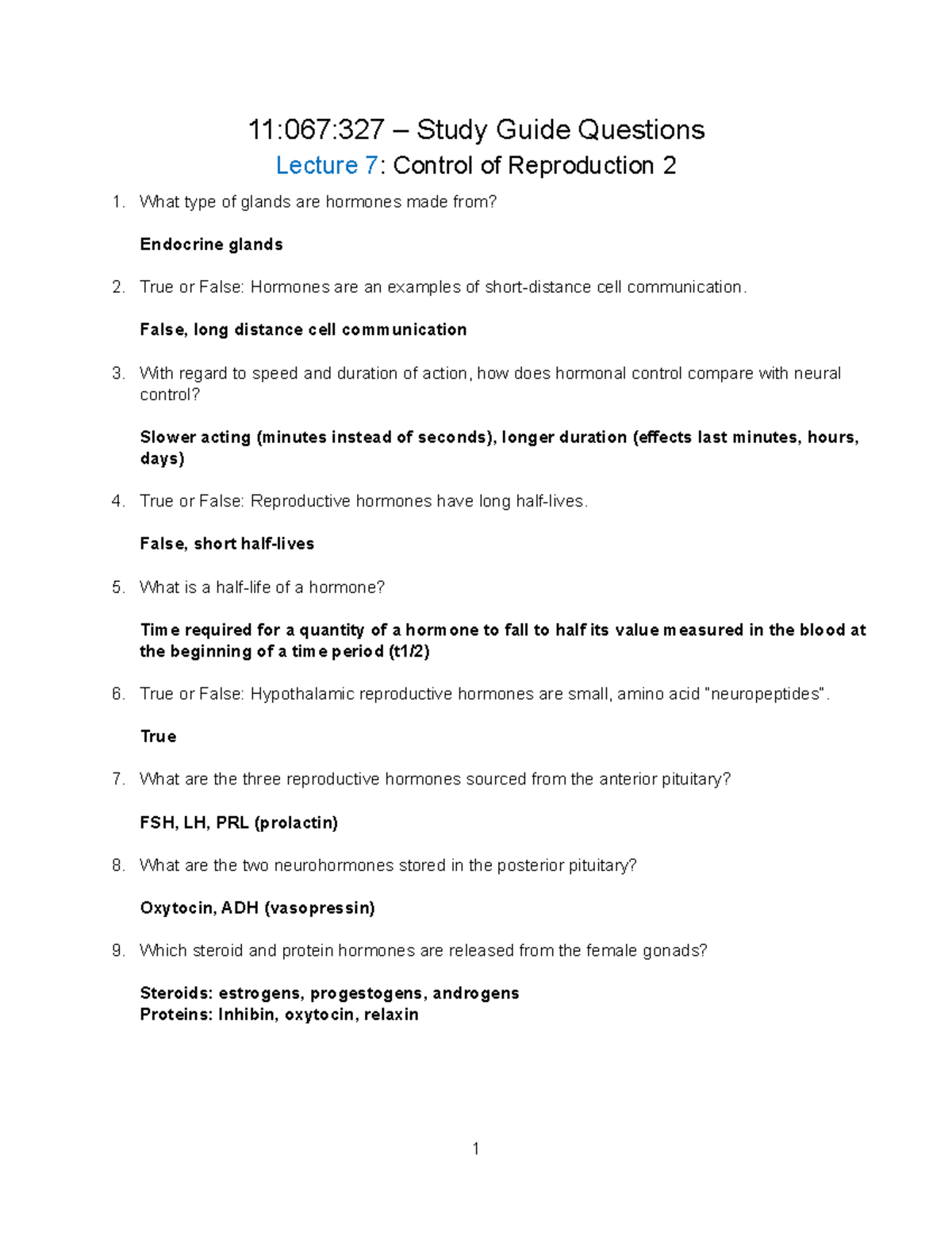 Animal Reproduction: Lecture 7 Study Guide - 11:067:327 – Study Guide ...