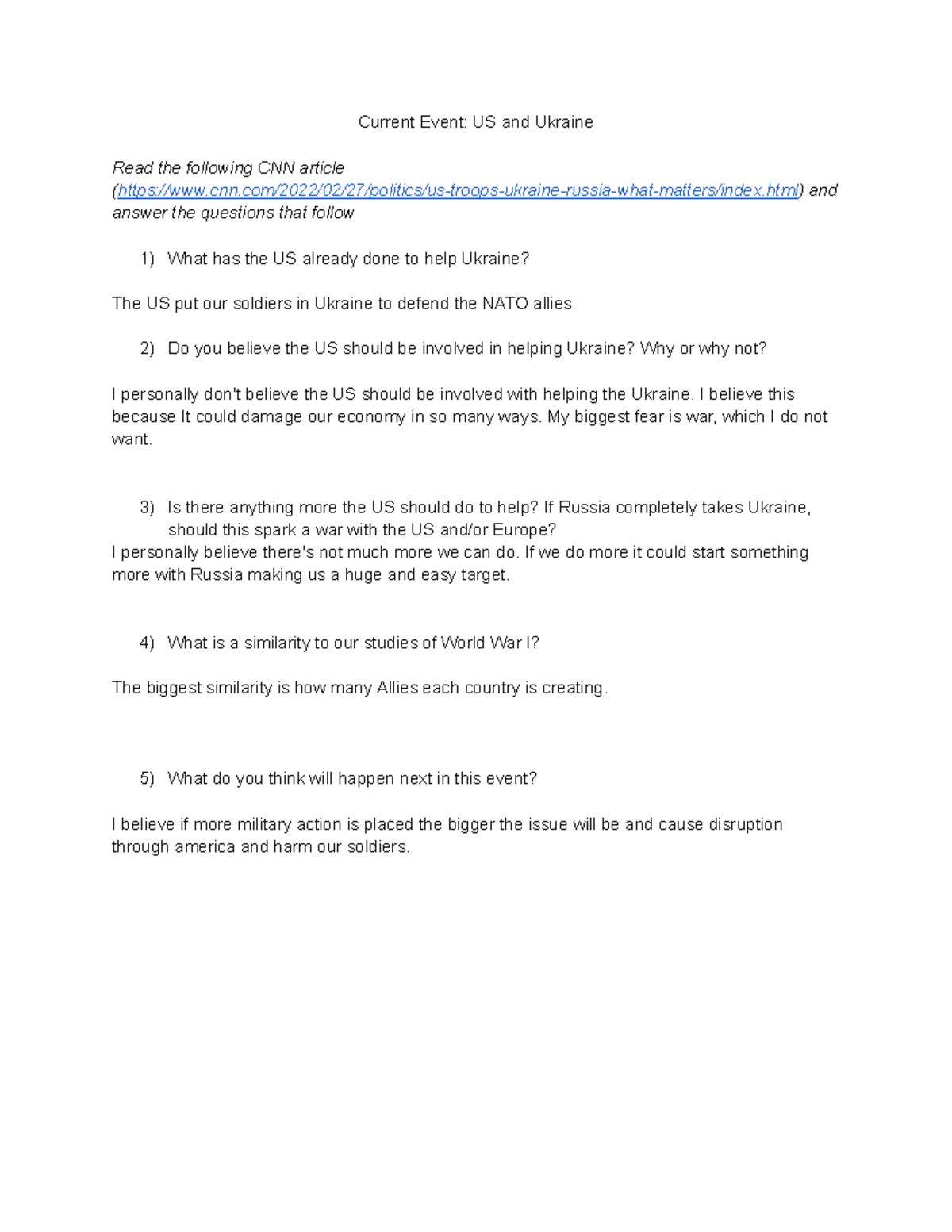 Current Event - Ukraine - Current Event: US and Ukraine Read the ...