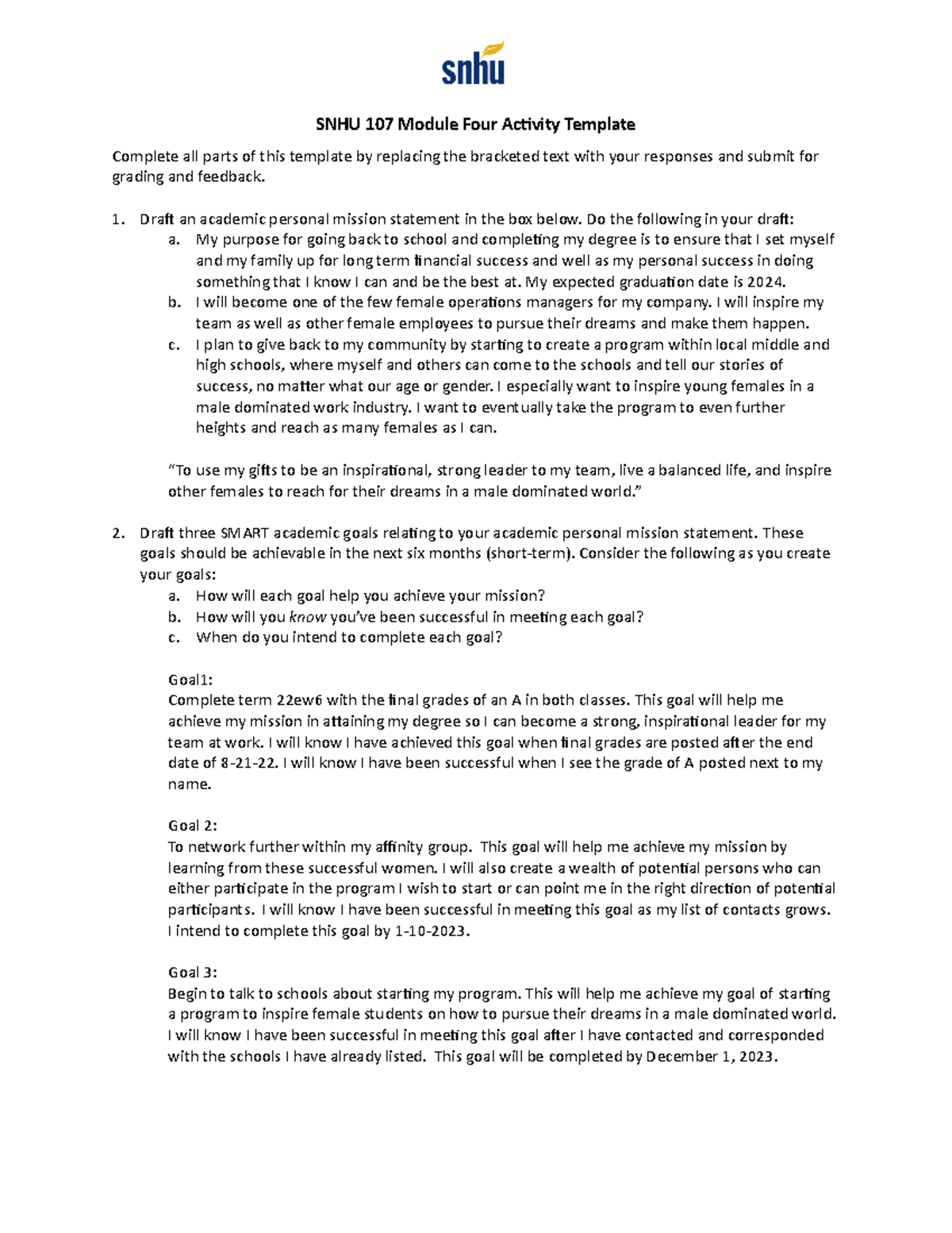 SNHU 107 Module Four Activity Jo Ann Moss - SNHU 107 Module Four ...